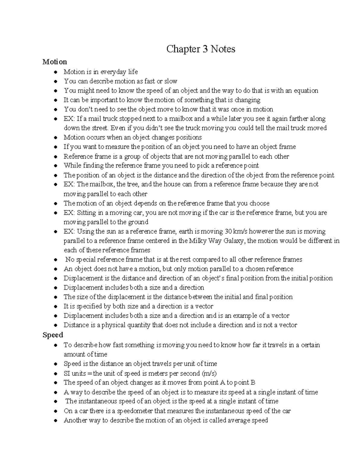 Chapter 3 Notes: Understanding Motion, Speed, and Forces in Physics ...