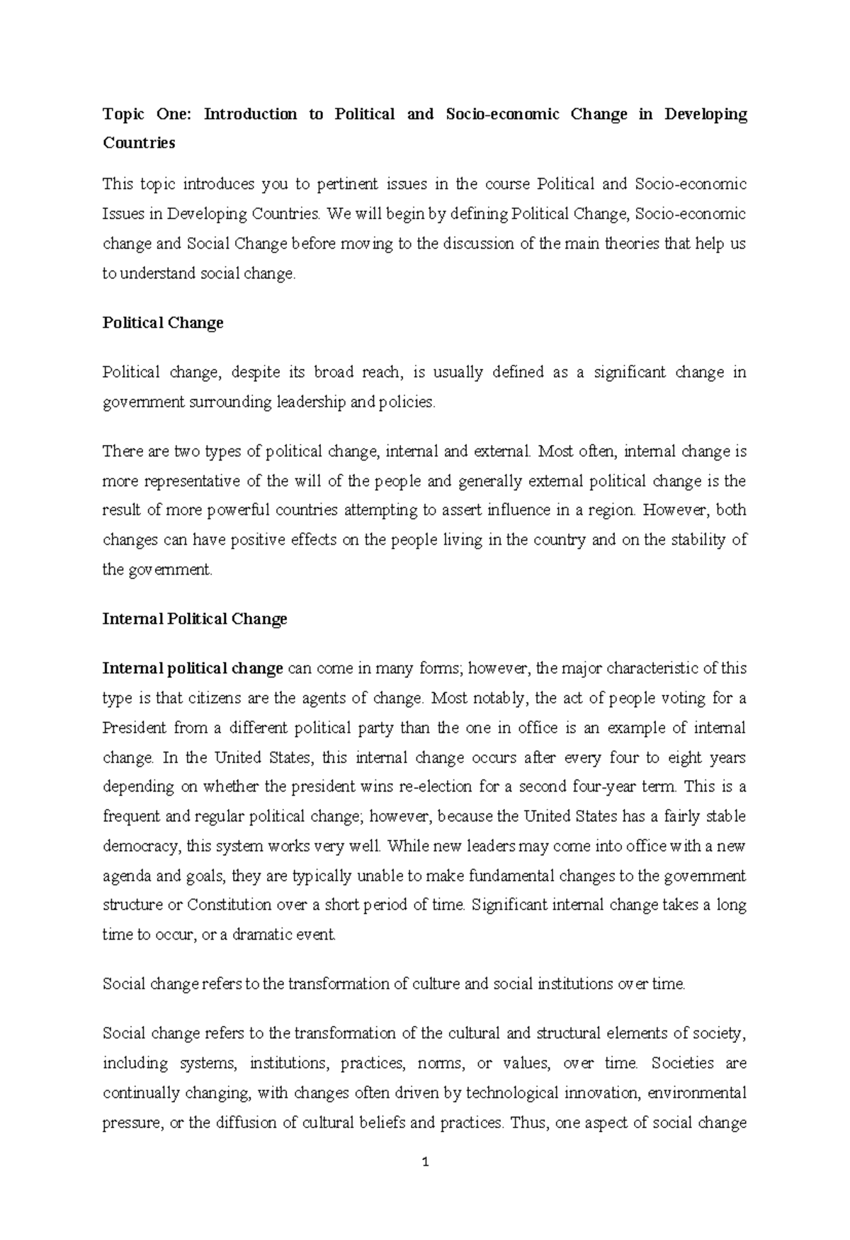 Political change and social transformation in developing countries ...