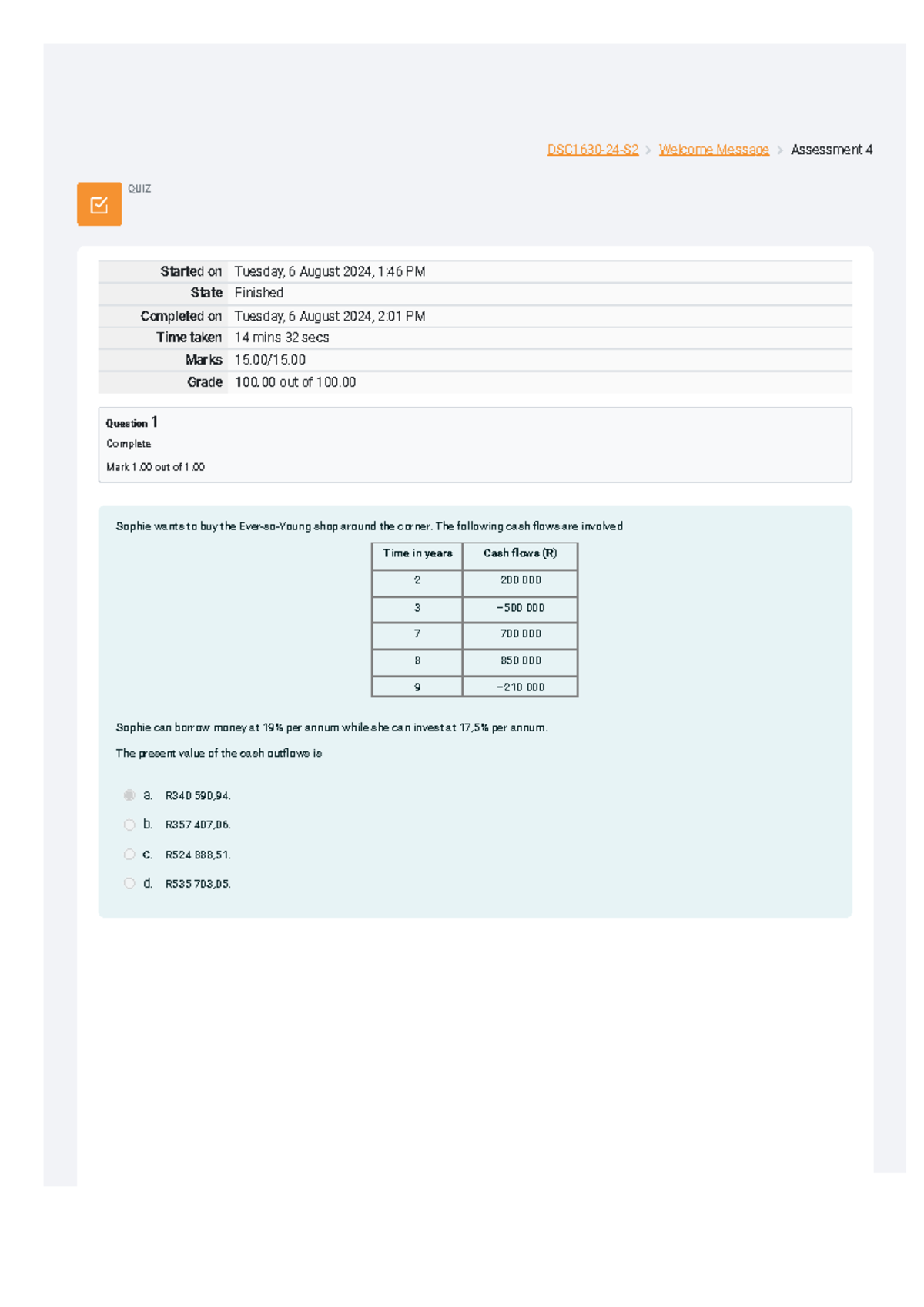 DSC1630 Assignment 4 Memo - Completed Quiz Assessment 2024 - Studocu