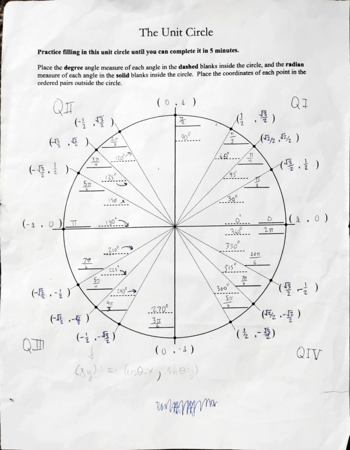Unit Circle Practice for Precalculus: Complete the Circle in 5 Min ...