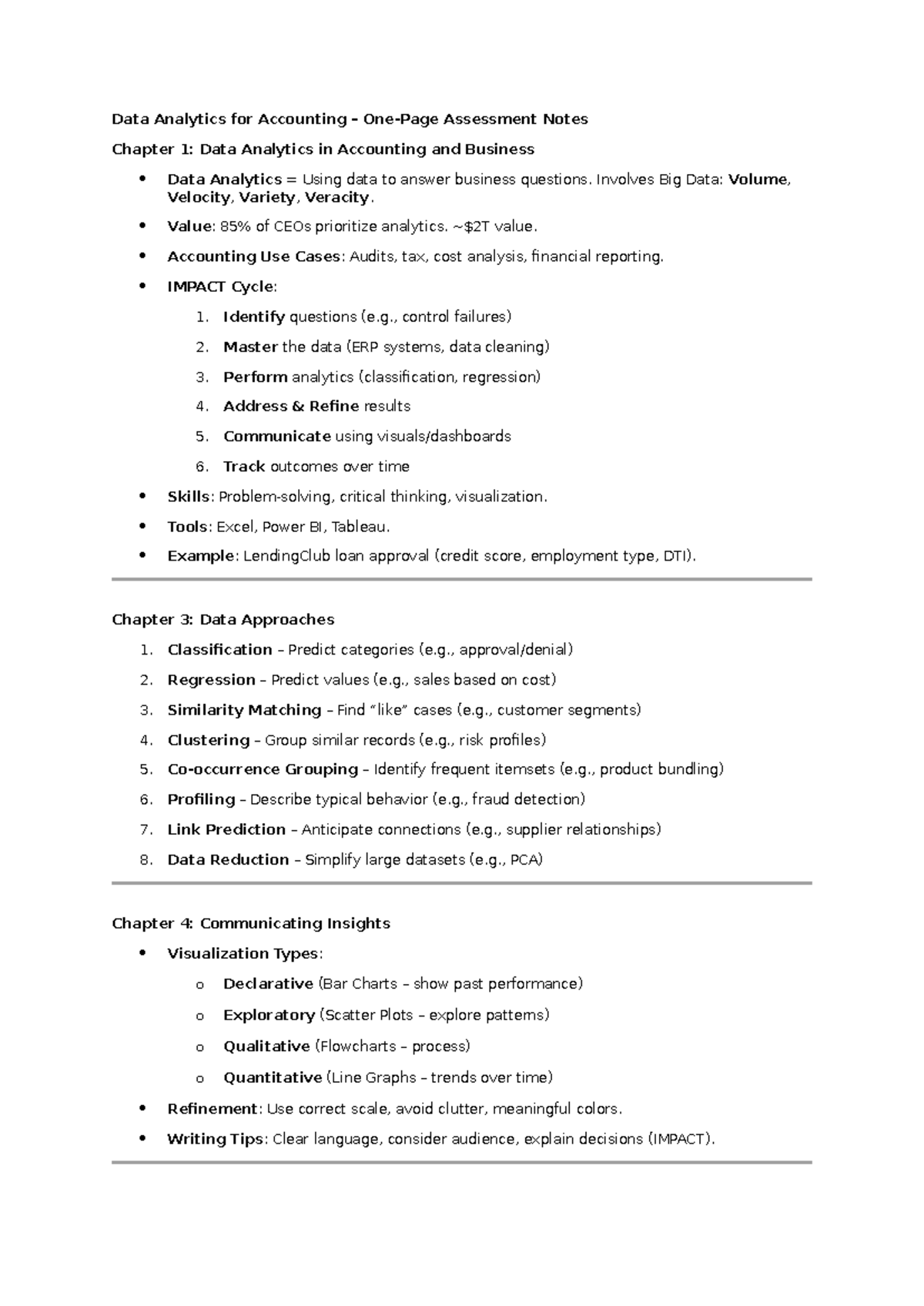 A1 Data Analytics for Accounting: Chapter 1 & 3 Assessment Notes - Studocu