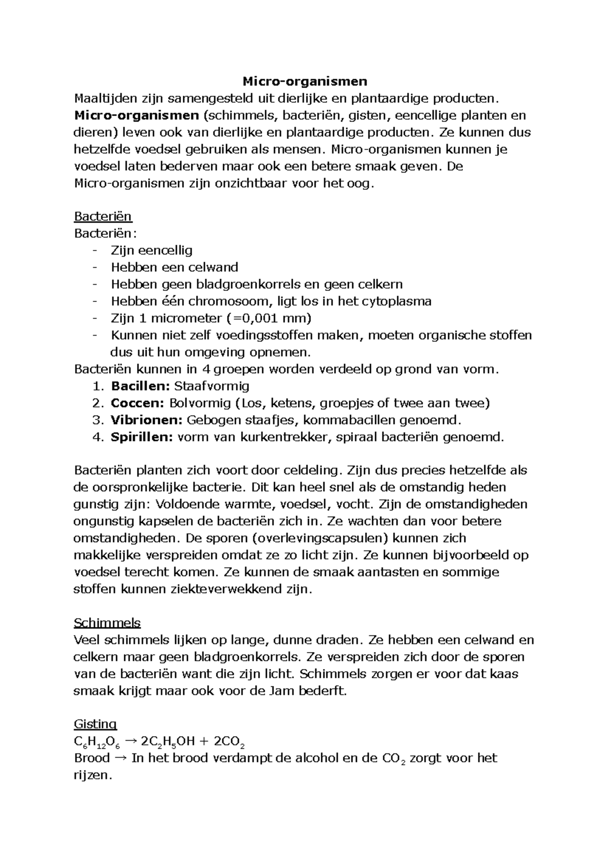 Biologie samenvatting: micro-organismen en hun rol in voeding - Studeersnel
