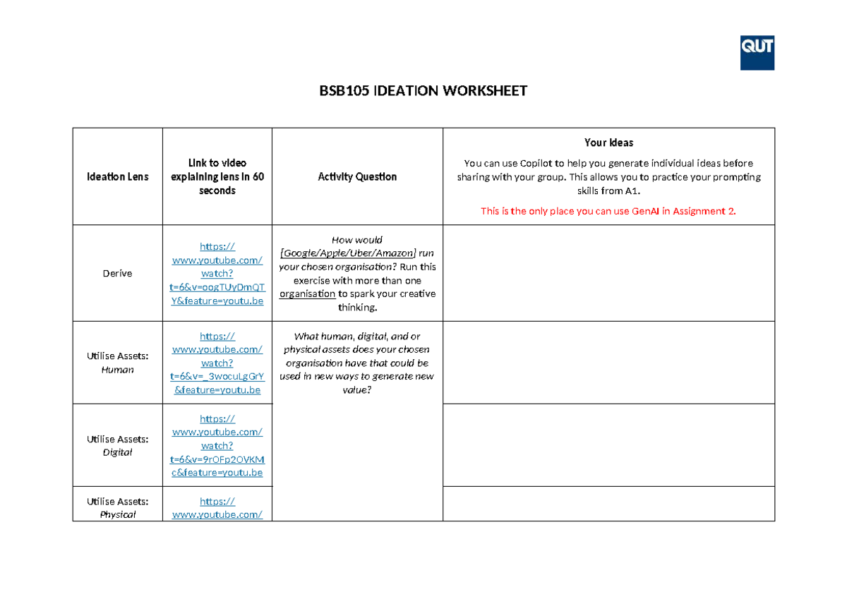 BSB105 Ideation Worksheet: Generating Creative Ideas for 2026 - Studocu