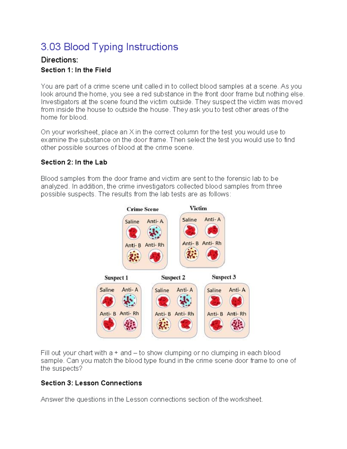 FS 3.03 Blood Evidence Collection & Analysis Worksheet - Studocu