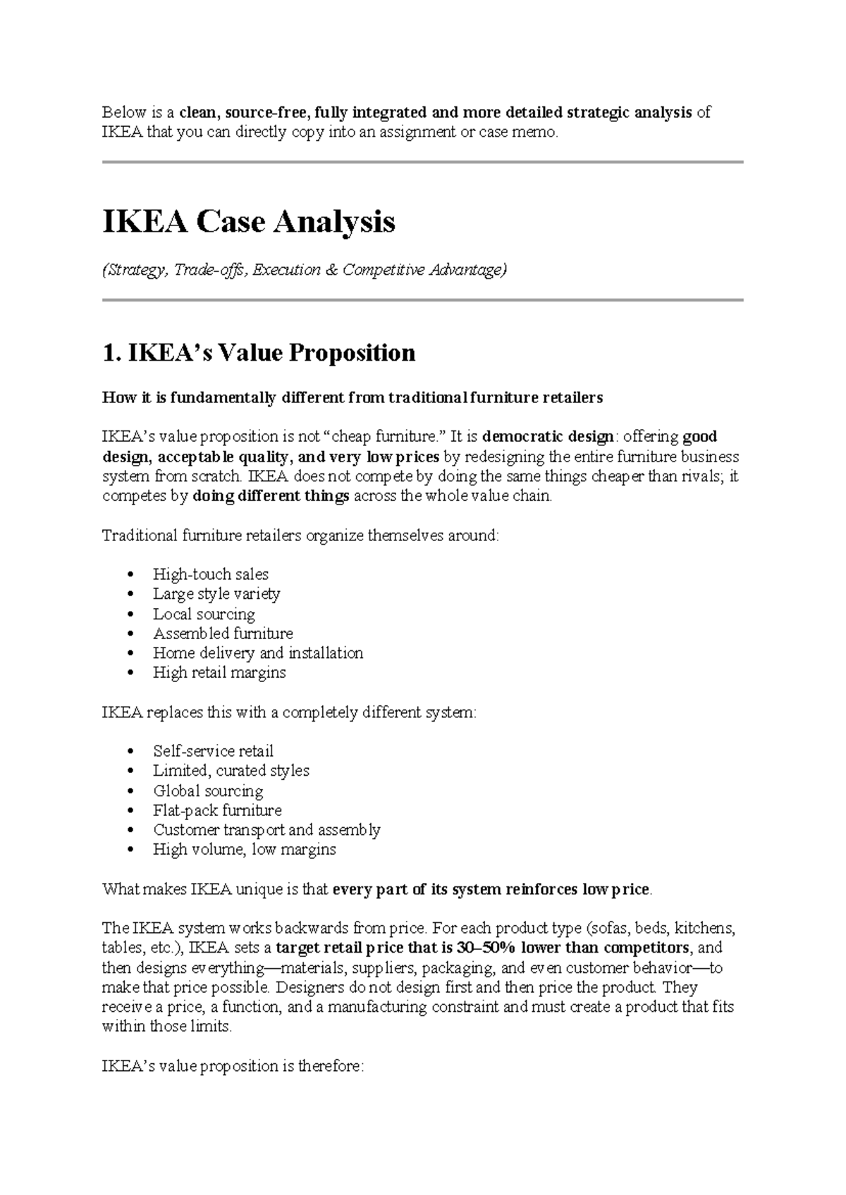 IKEA Case Analysis (Strategy, Execution & Competitive Advantage) - Studocu
