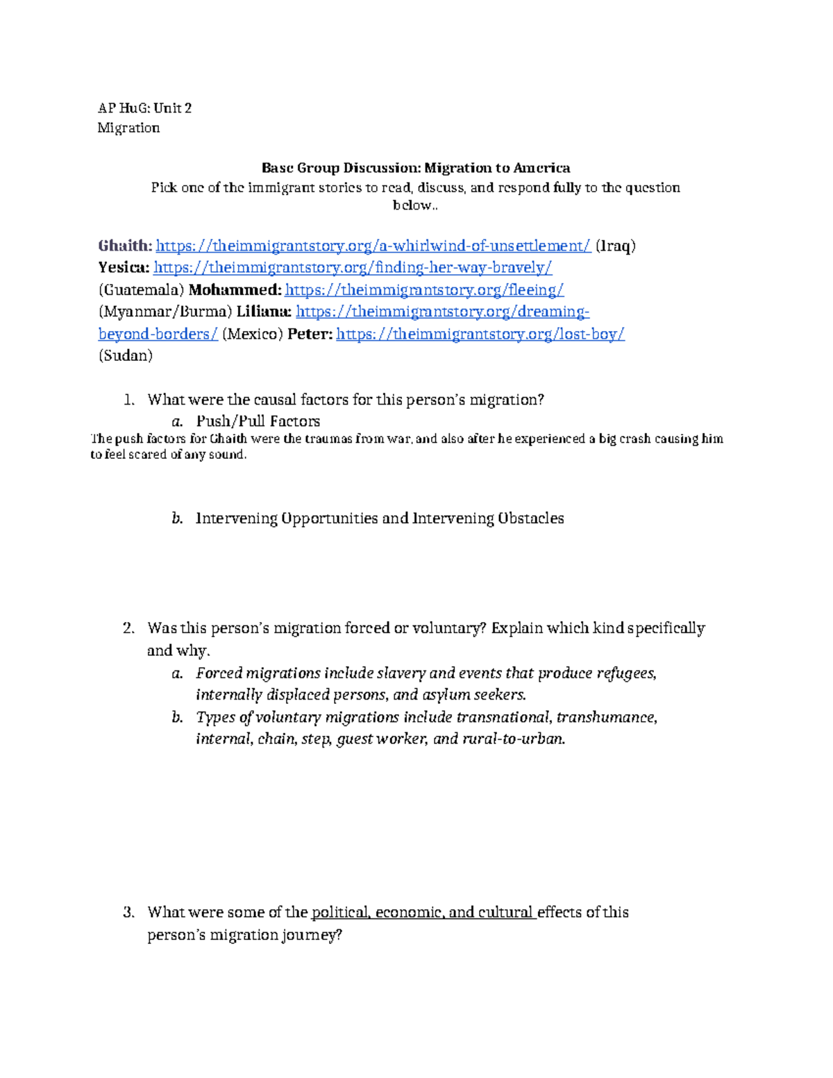 AP HuG: Unit 2 Migration to America & Immigrant Stories Analysis - Studocu