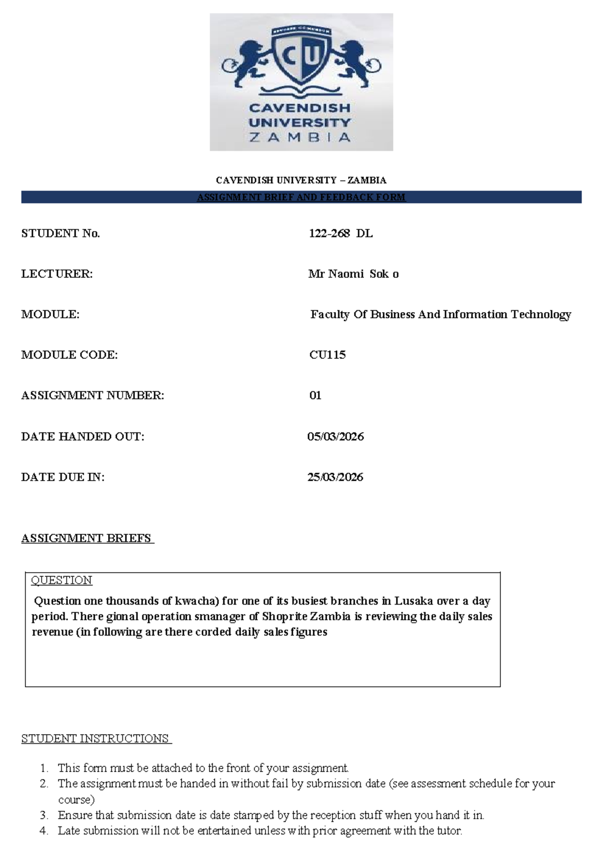 DL Assignment 01 Feedback & Analysis - CU115 - Studocu