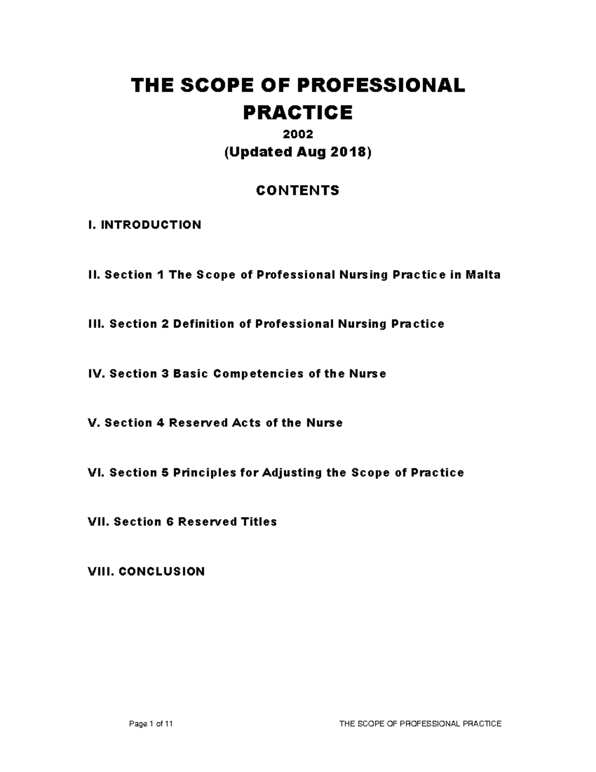 Nurse scope and practices - THE SCOPE OF PROFESSIONAL PRACTICE 2002 (Updated Aug 2018) CONTENTS ...