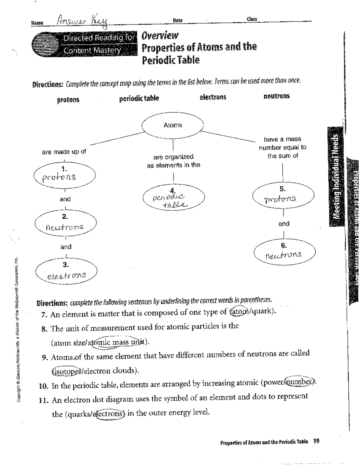Key Answers for Properties of Atoms & Periodic Table - Sci301 Review ...