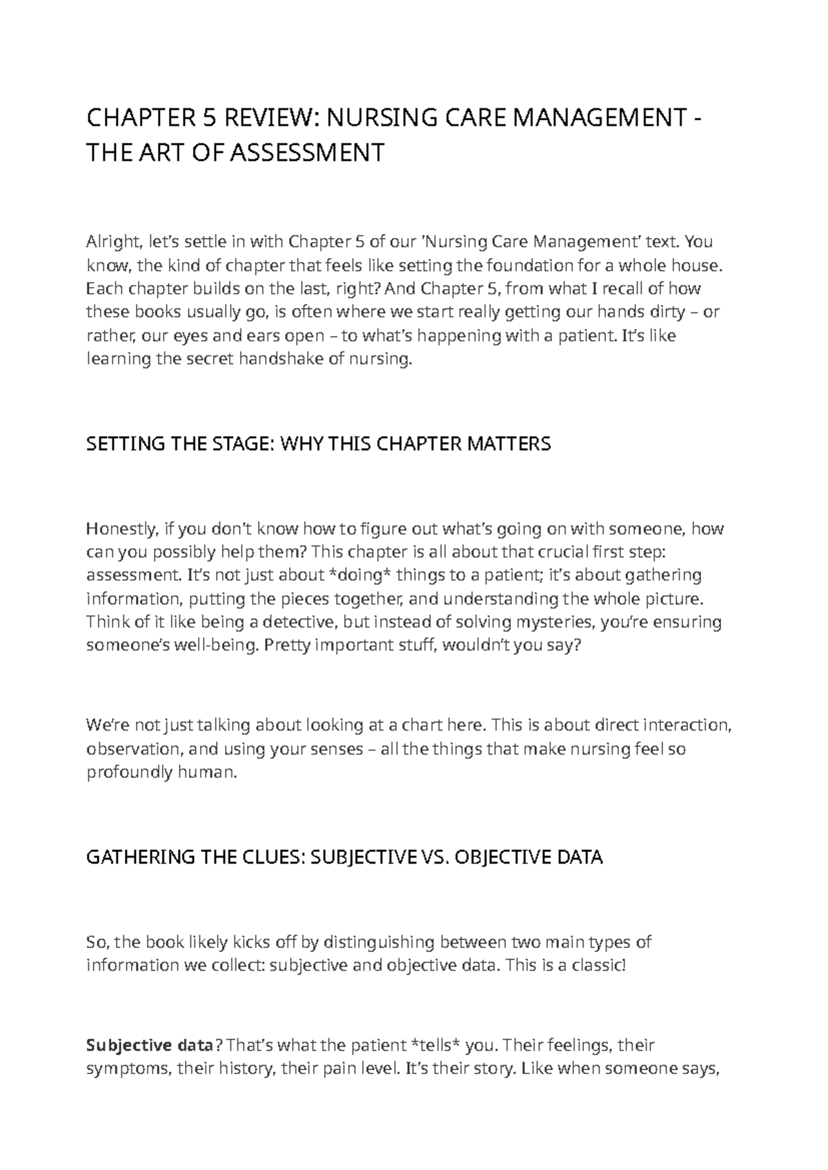 Nursing Care Management CH5 Review: The Art of Patient Assessment - Studocu