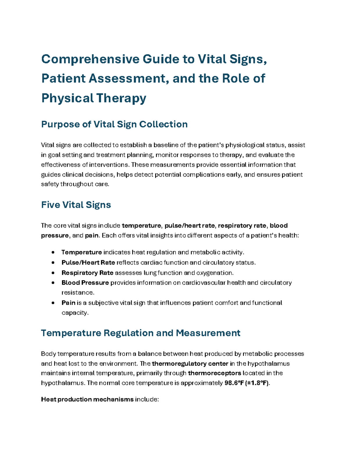 Exam 2 PTA: Comprehensive Notes on Vital Signs & Patient Assessment ...