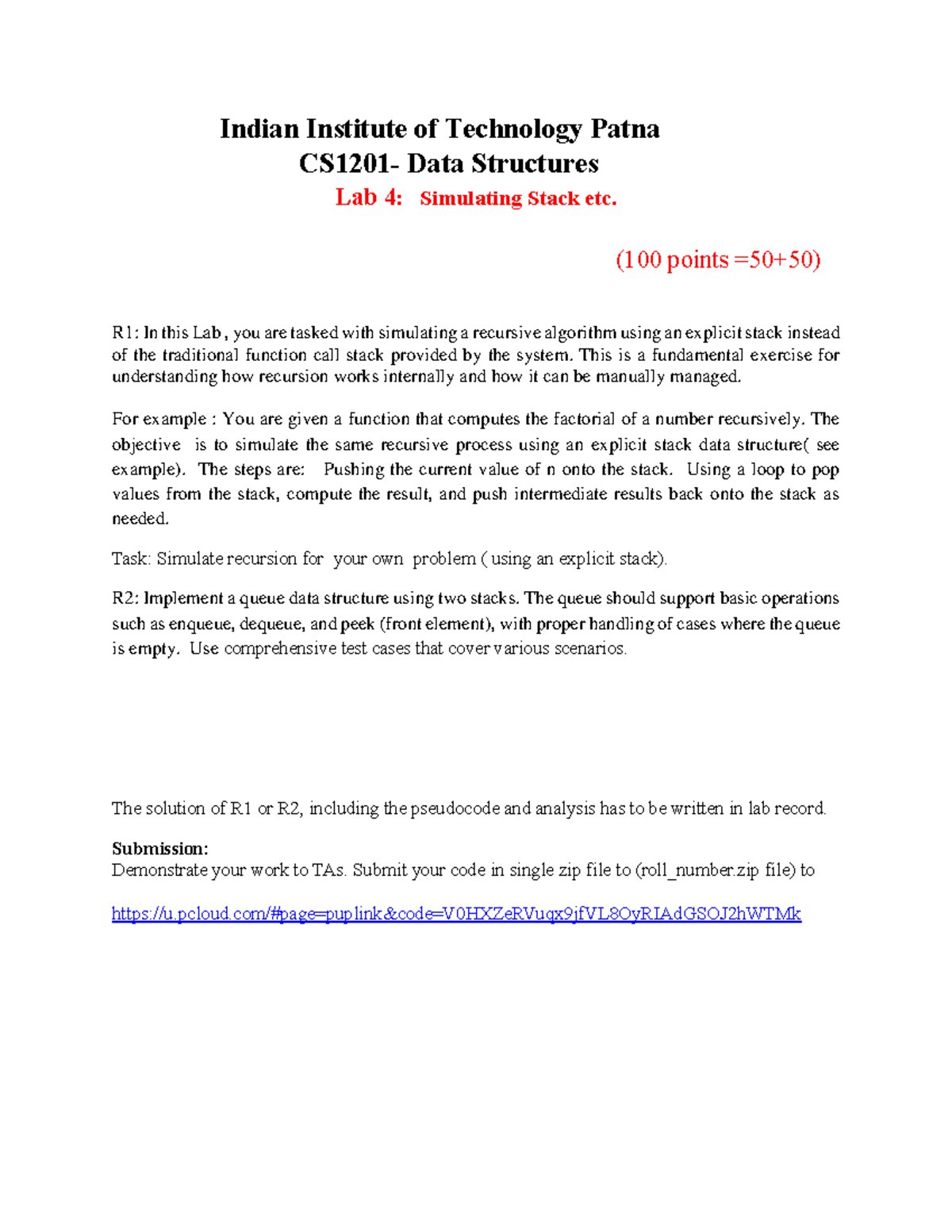 IIT Patna Data Structures Lab 4: Simulating Stack & Queue Implementation - Studocu