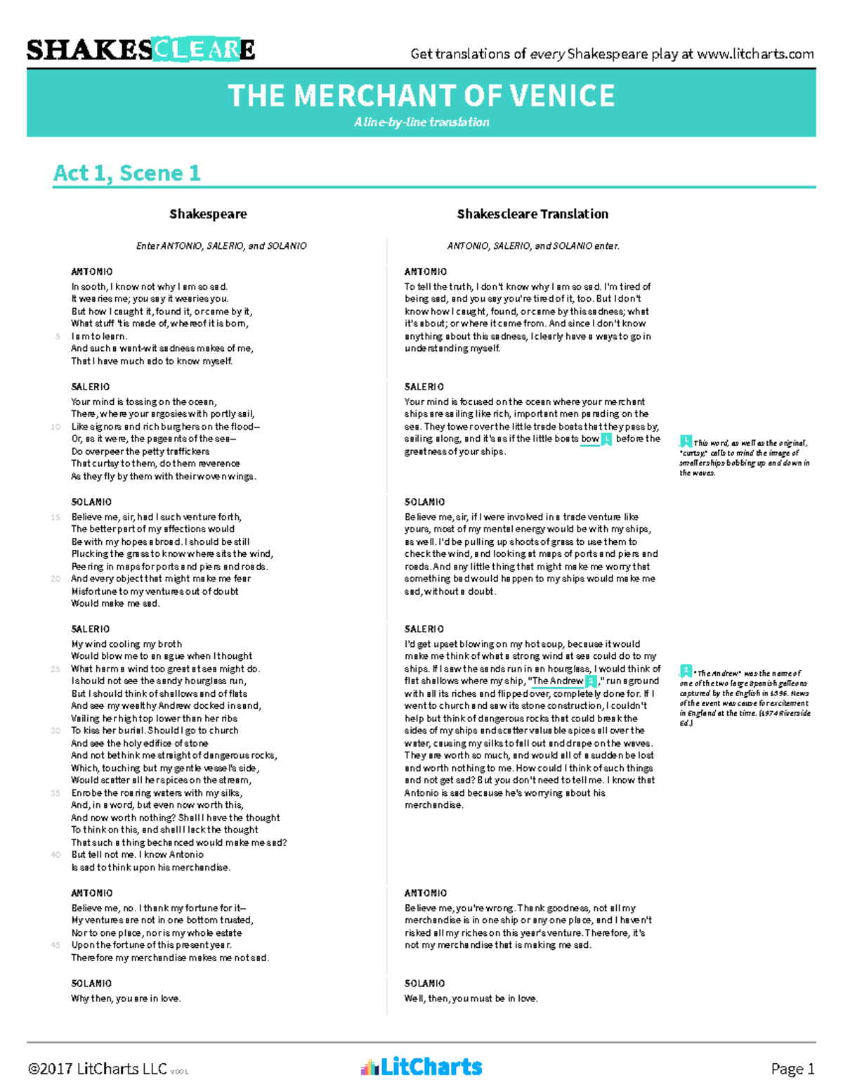 The Merchant of Venice with paraphrase - THE MERCHANT OF VENICE A line ...