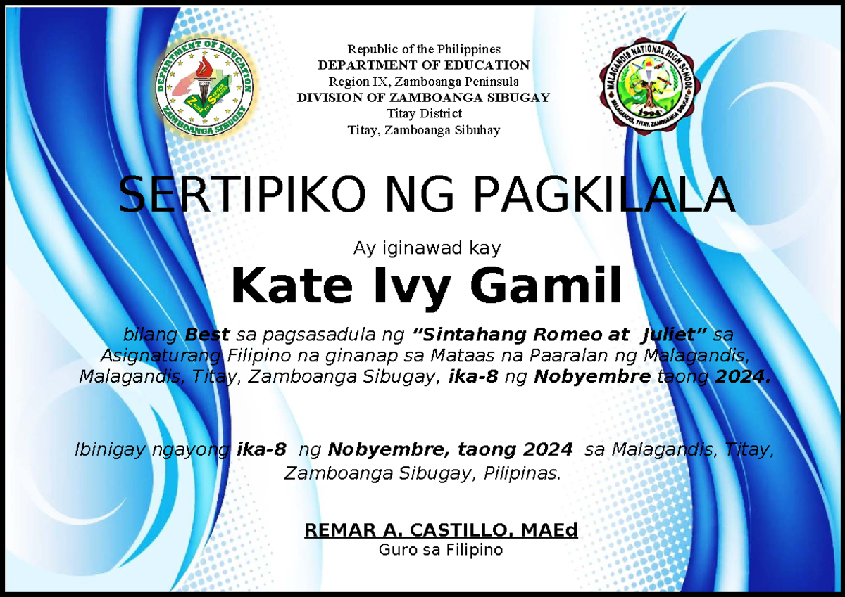 Sertipiko ng Pakikilahok sa Buwan ng Wikang Pambansa 2019 - Studocu