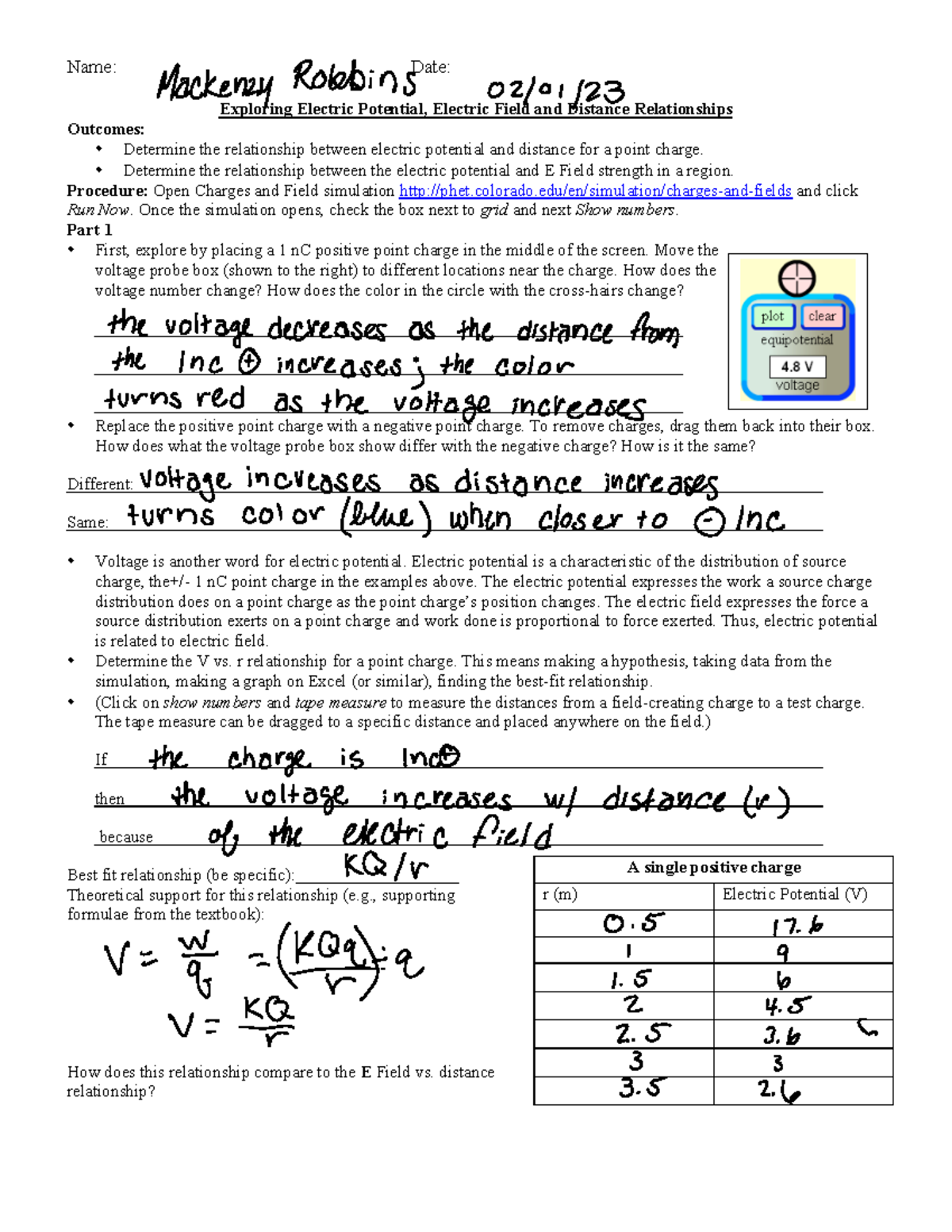 PHYS 162 Lab2 - Exploring Electric Potential & Field Relationships ...