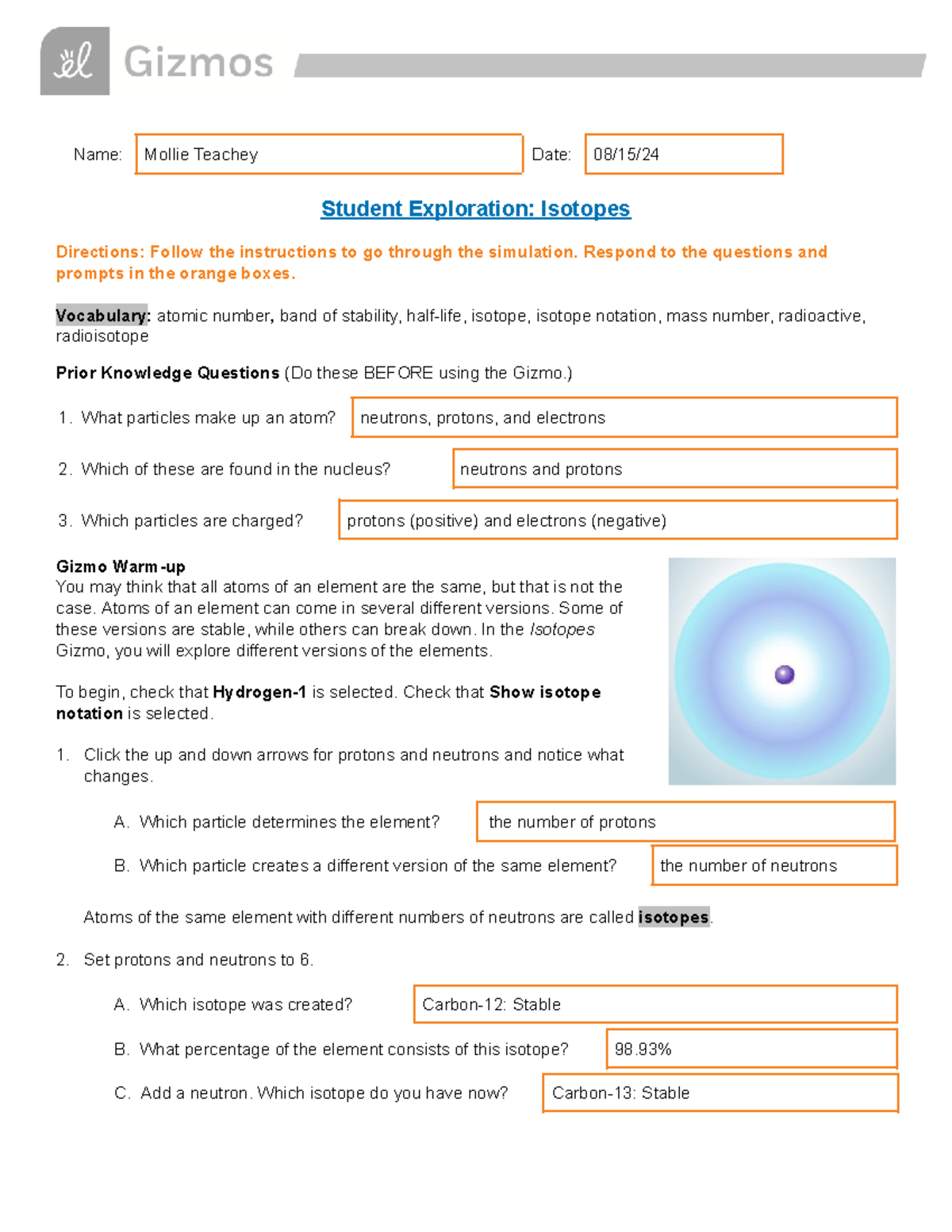 Isotopes Exploration Guide (GIZMO) - Student Simulation Activity - Studocu