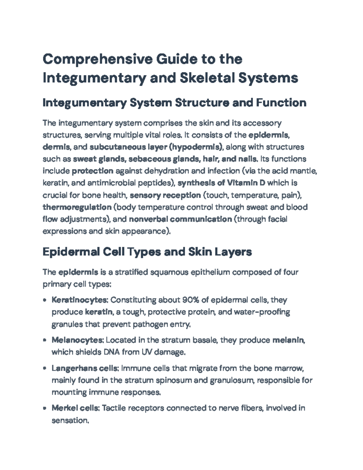 Comprehensive Guide to Integumentary & Skeletal Systems (BIO 101) - Studocu