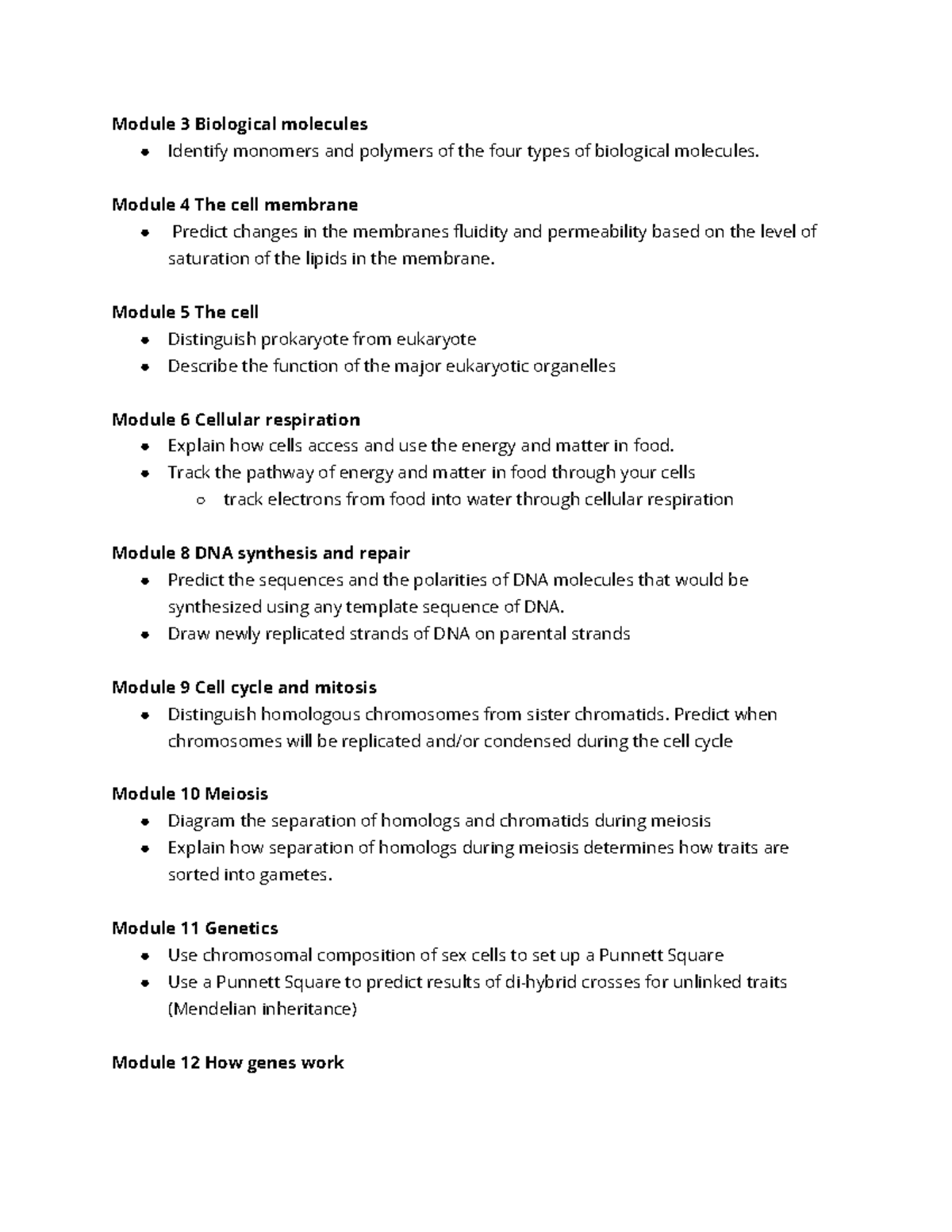 Final Exam Study Guide for Biology: Modules 3-15 Overview - Module 3 ...