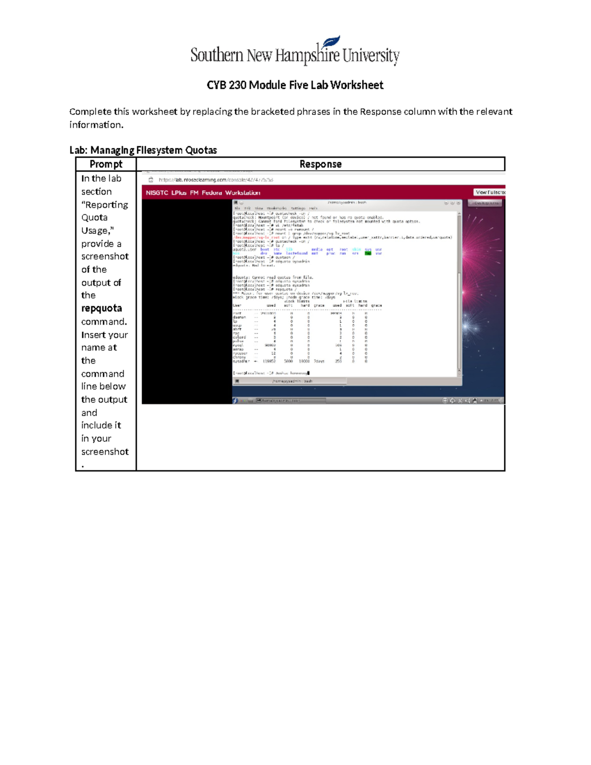 CYB­ 230 Module Five Josh hennessy - CYB 230 Module Five Lab Worksheet ...