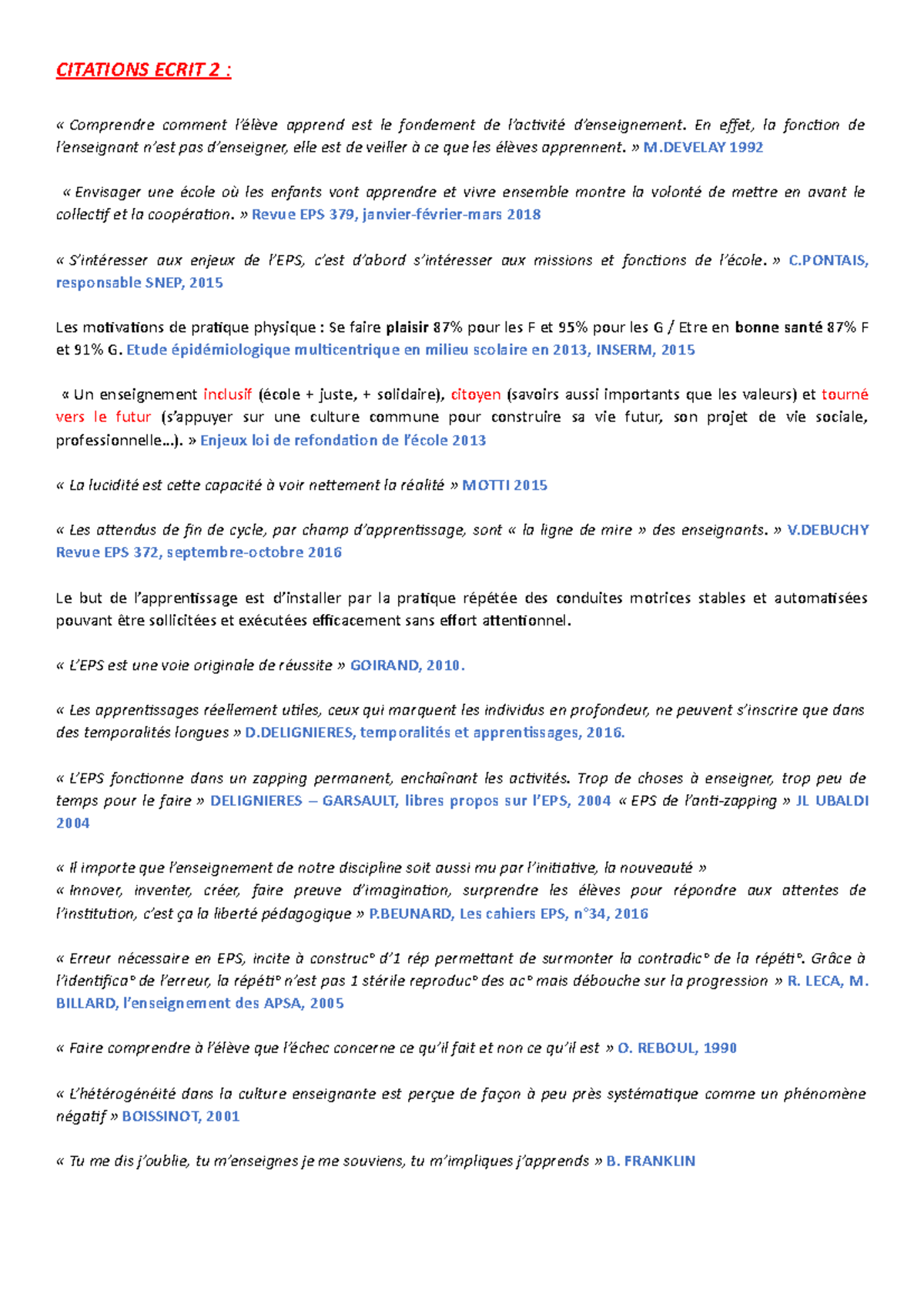 Citations Écrit 2 (E2) : Préparation aux Concours avec Références ...