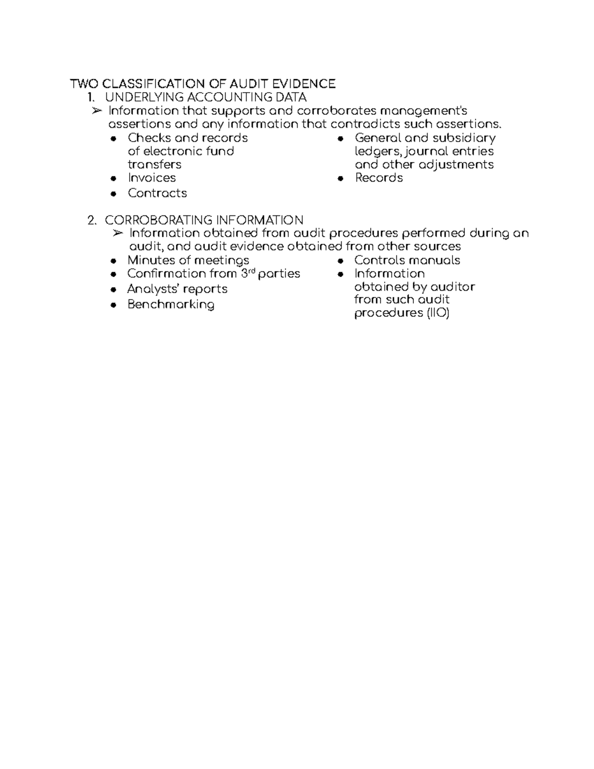 Aud Evidence - Quick note - TWO CLASSIFICATION OF AUDIT EVIDENCE 1 ...