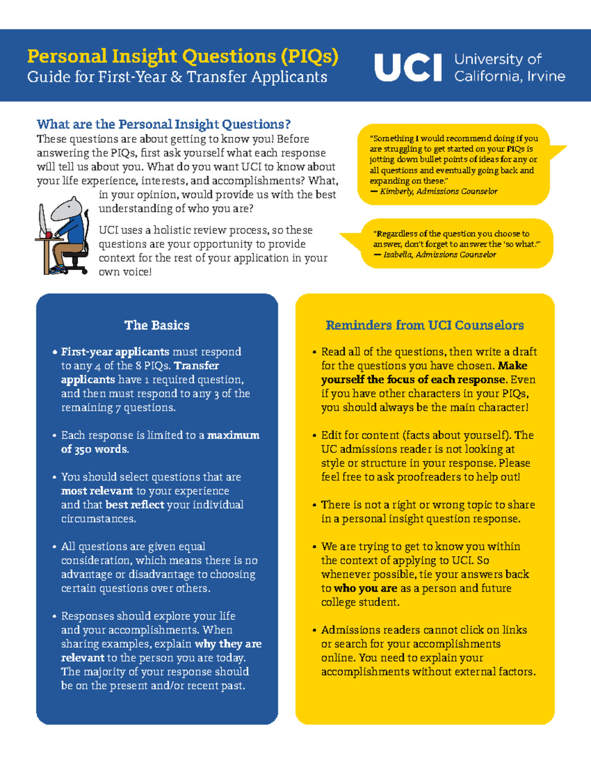 UC Irvine PIQ Guide for Transfer Applicants: Insights & Tips - Studocu