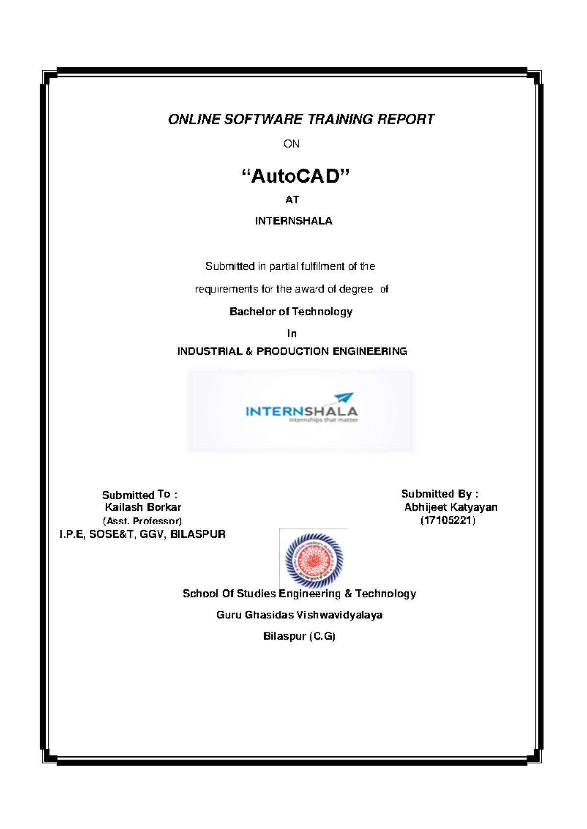 AutoCAD Training Report - B.Tech in Industrial & Production Engineering ...