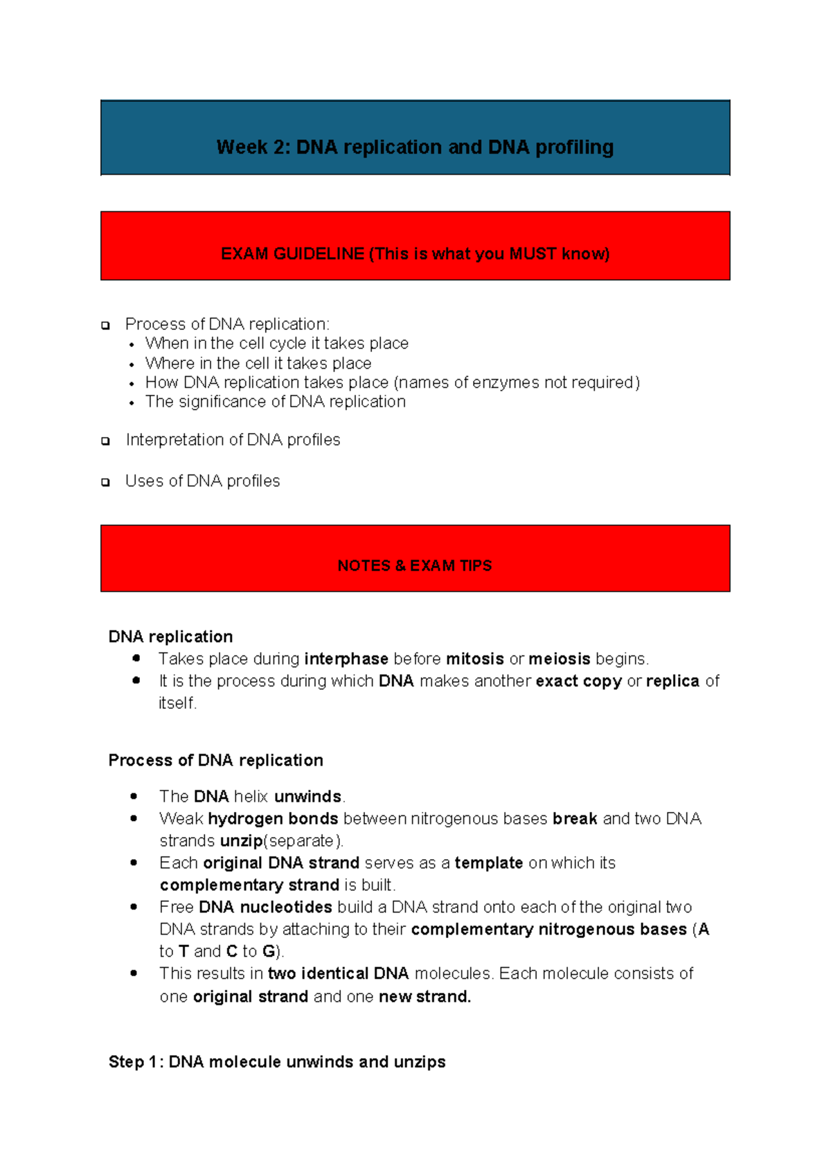 LIFE Science Grade 12 Week 2: DNA Replication & Profiling Exam Guide ...