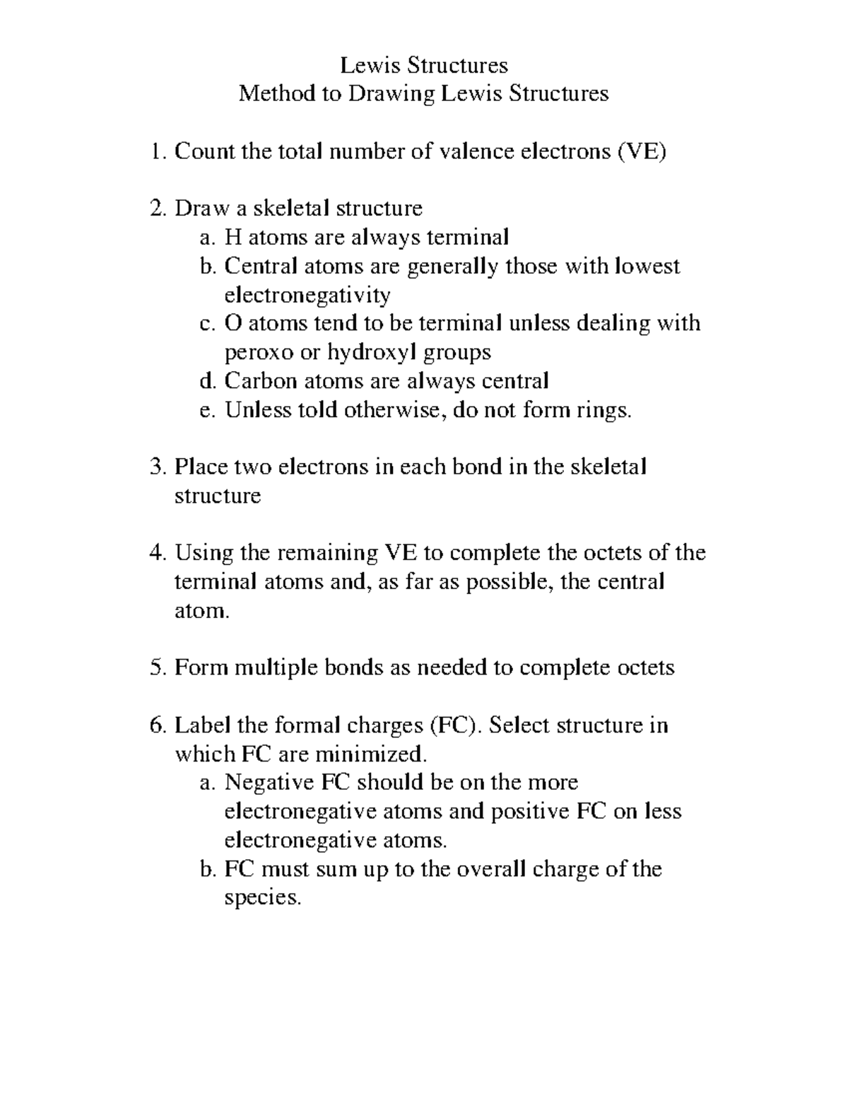 Lewis Structures Handout: A Guide to Drawing and Understanding - Studocu