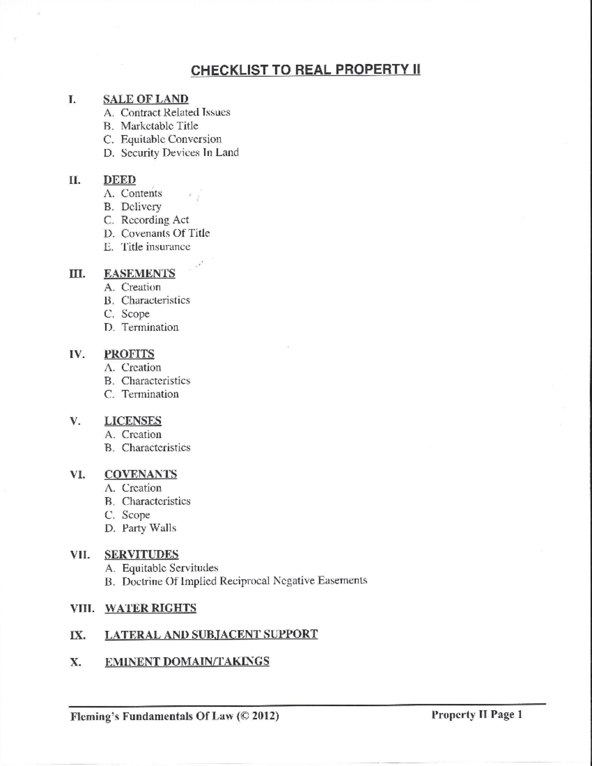 Real Property II Checklist: Sales, Deeds, Easements & Security Devices ...