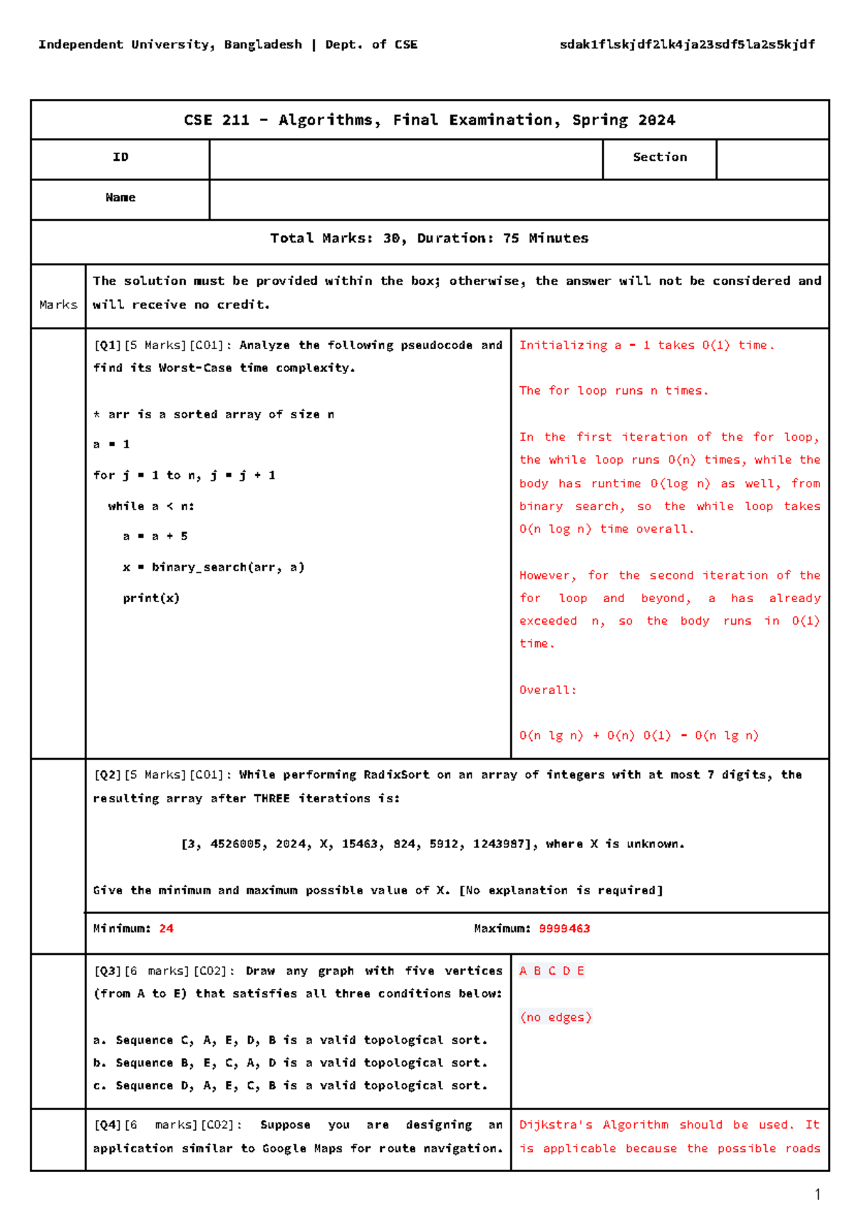 CSE 211, Final Exam Solutions, Spring 2024 - Studocu