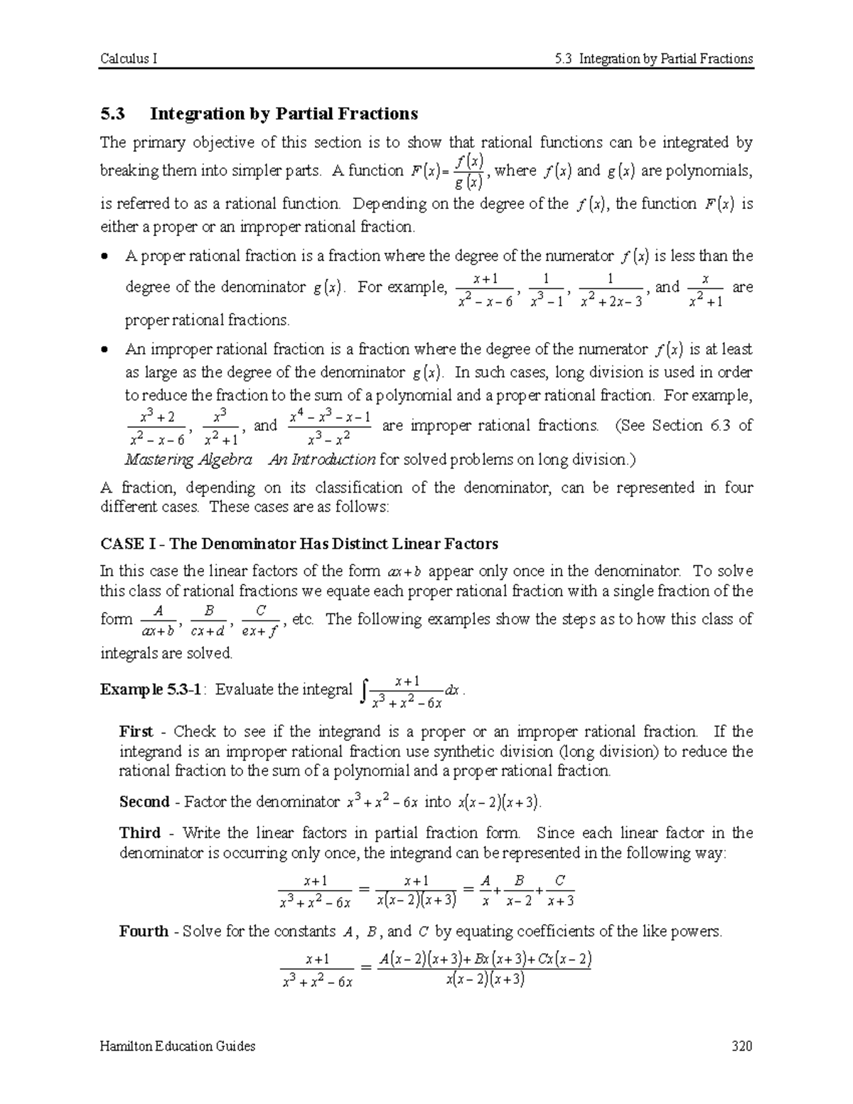 Calculus I 5.3 Integration: Partial Fractions Lecture Notes - Studocu