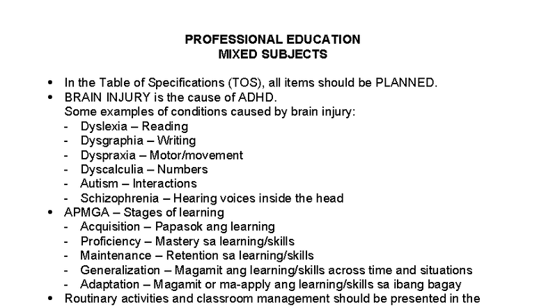 PROF.ED. Mixed Subjects: Understanding Learning & Assessment - Studocu