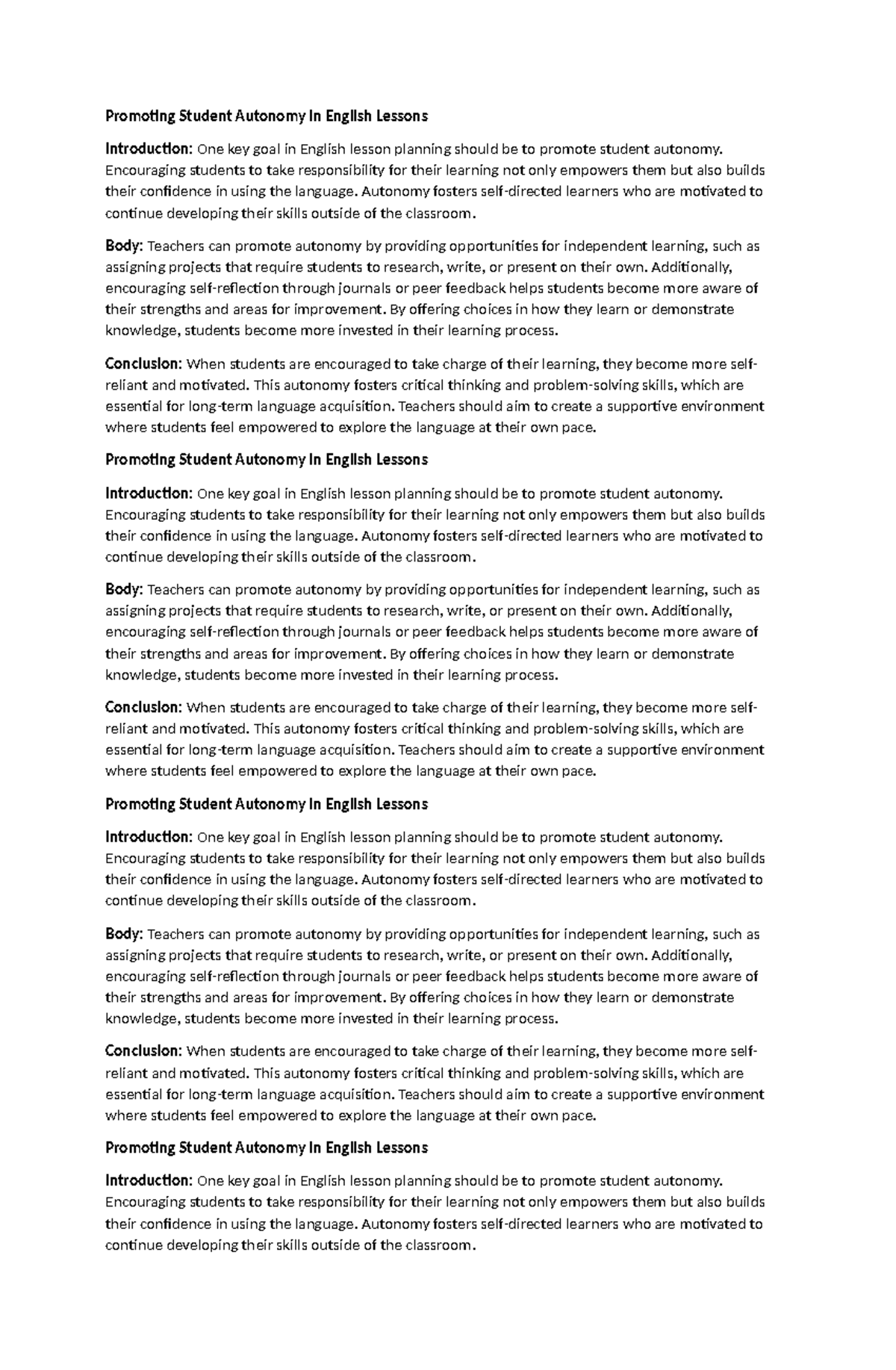 Promoting Student Autonomy in English Lessons - Promoting Student ...