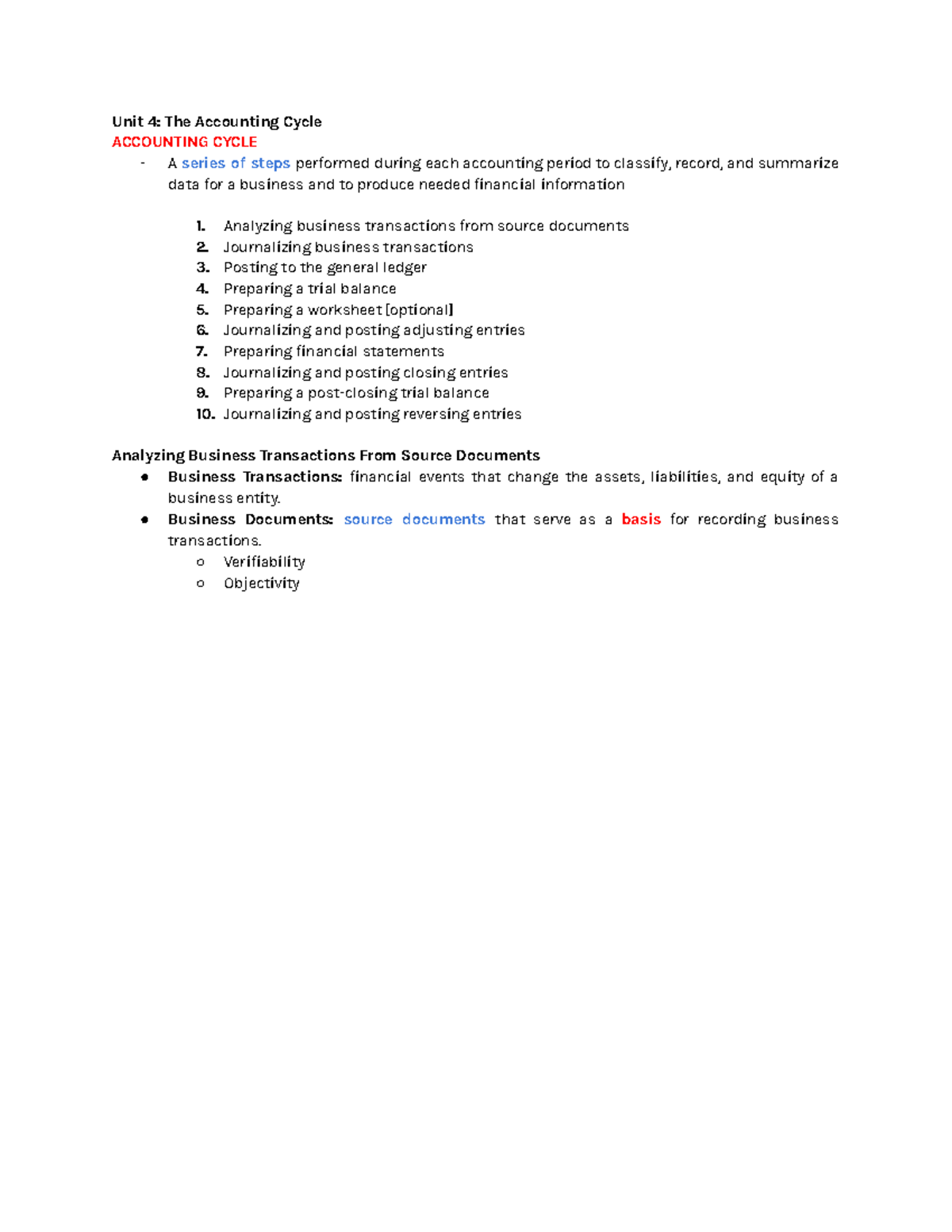 Unit 4: The Accounting Cycle - Notes for QUIZ 2 - Studocu