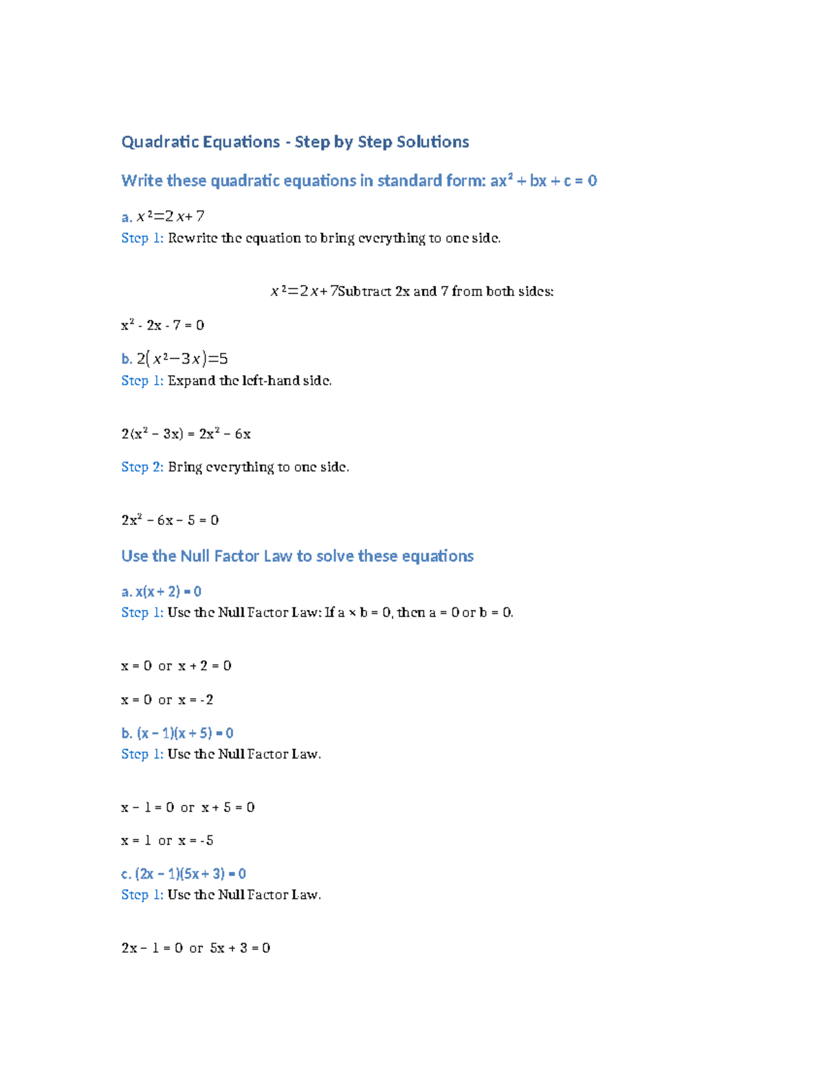 Quadratic Equations Solutions: Step-by-Step Guide - Studocu