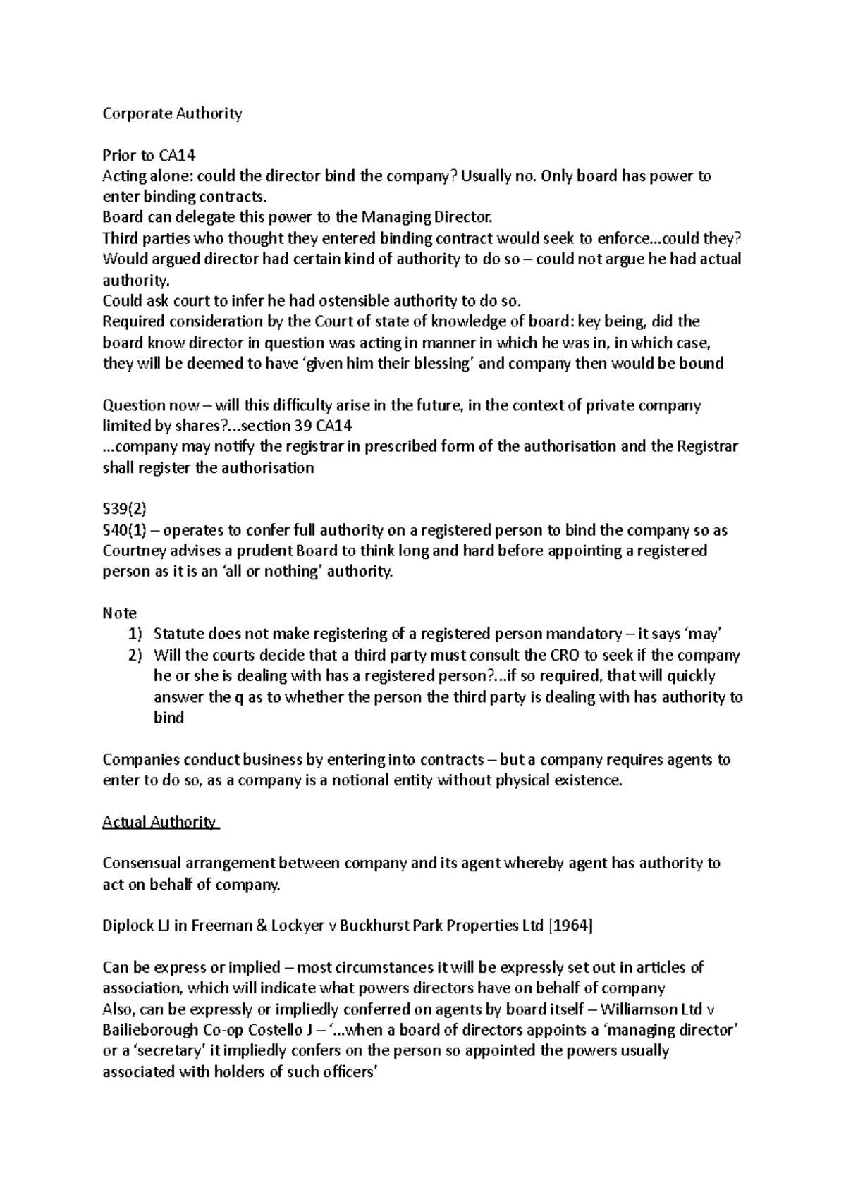Chapter 5 - Corporate Authority and the Rule in Turquand - Studocu