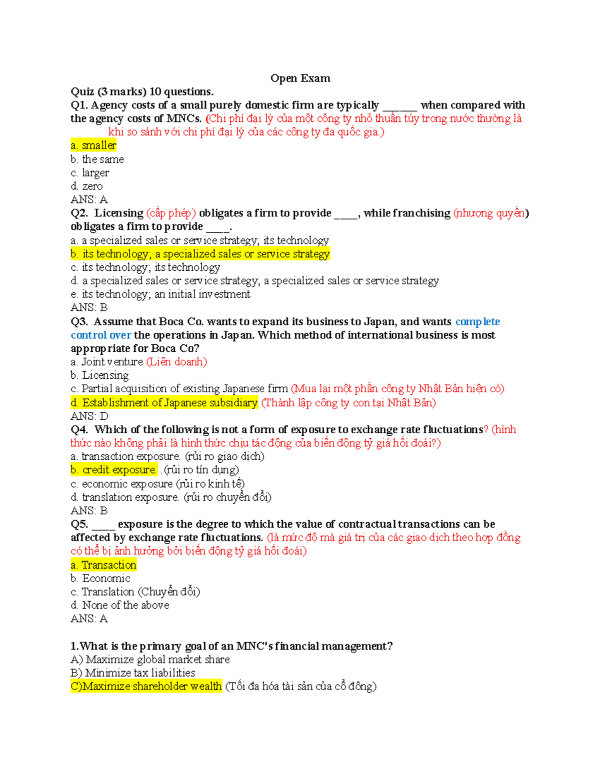 Final Exam Quiz (3 marks) - International Business Concepts - Studocu