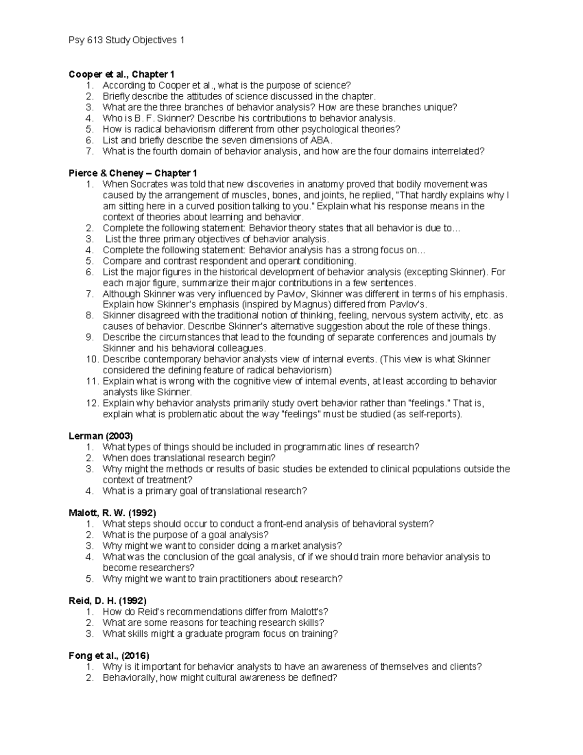 Psych 613 Final Exam Study Objectives: Key Concepts and Theories - Studocu