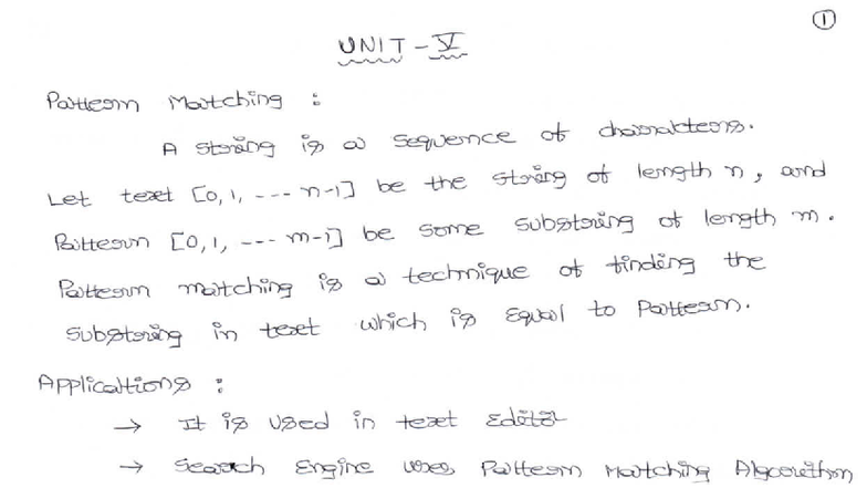 Data Structures Unit 5: Pattern Matching Algorithms Explained - Studocu