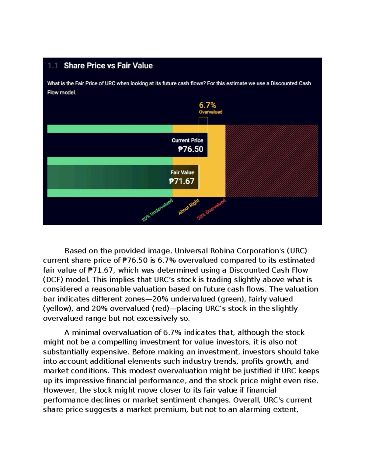 URC Valuation Assignment: Analyzing Overvaluation via DCF Model - Studocu