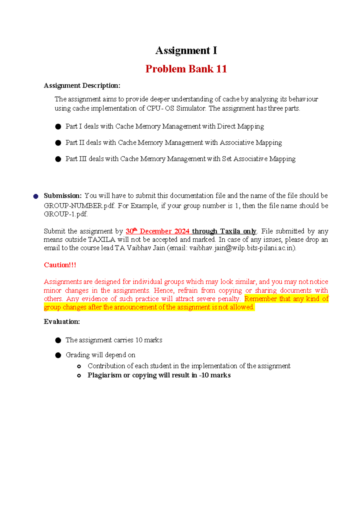 Problem Bank 11 - assignment - Assignment I Problem Bank 11 Assignment ...