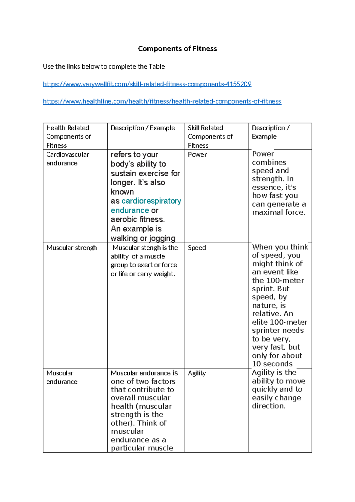 Health-Related & Skill-Related Components of Fitness - jjj - Studocu
