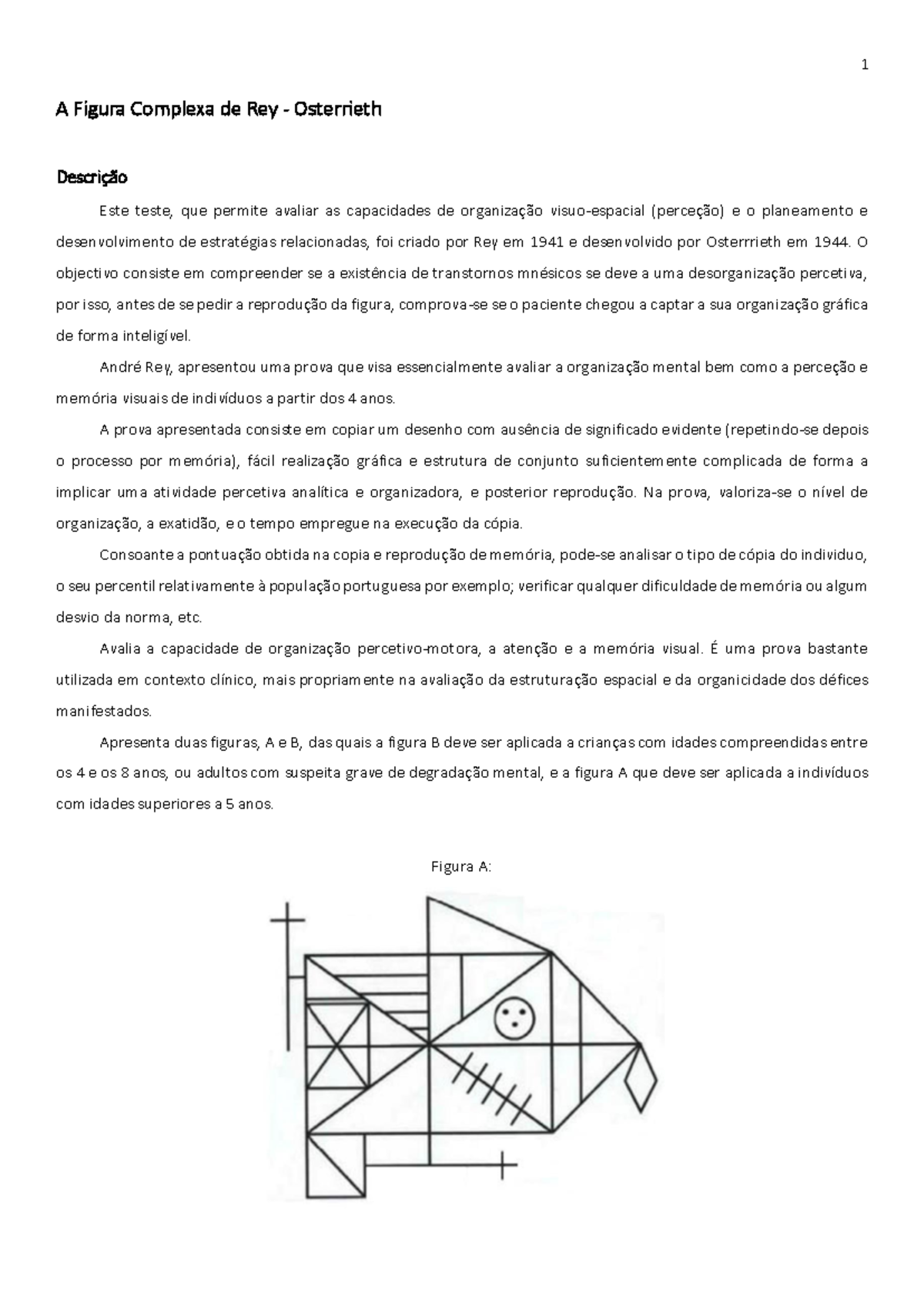 Teste da Figura Complexa de Rey: Avaliação de Memória e Percepção - Studocu