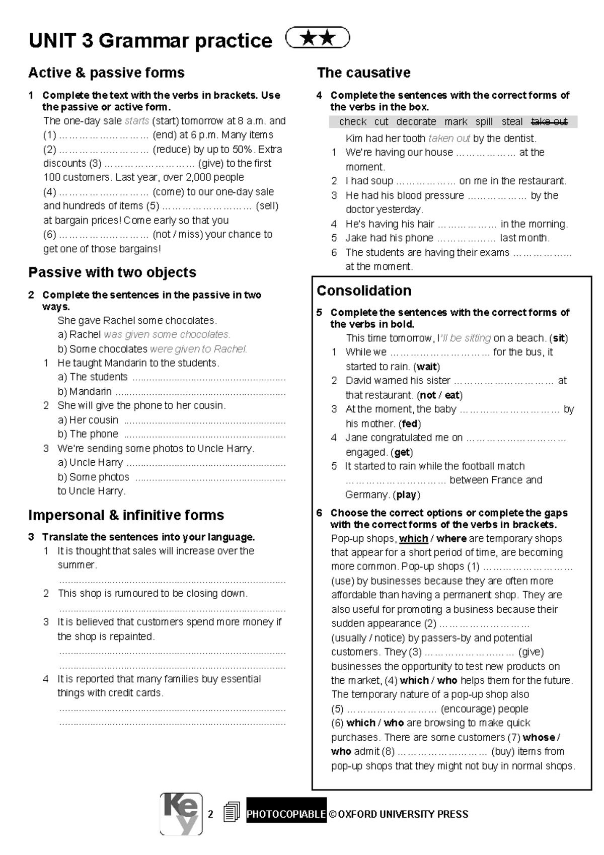 Unit 3 Grammar Practice: Active & Passive Voice Exercises - Studocu