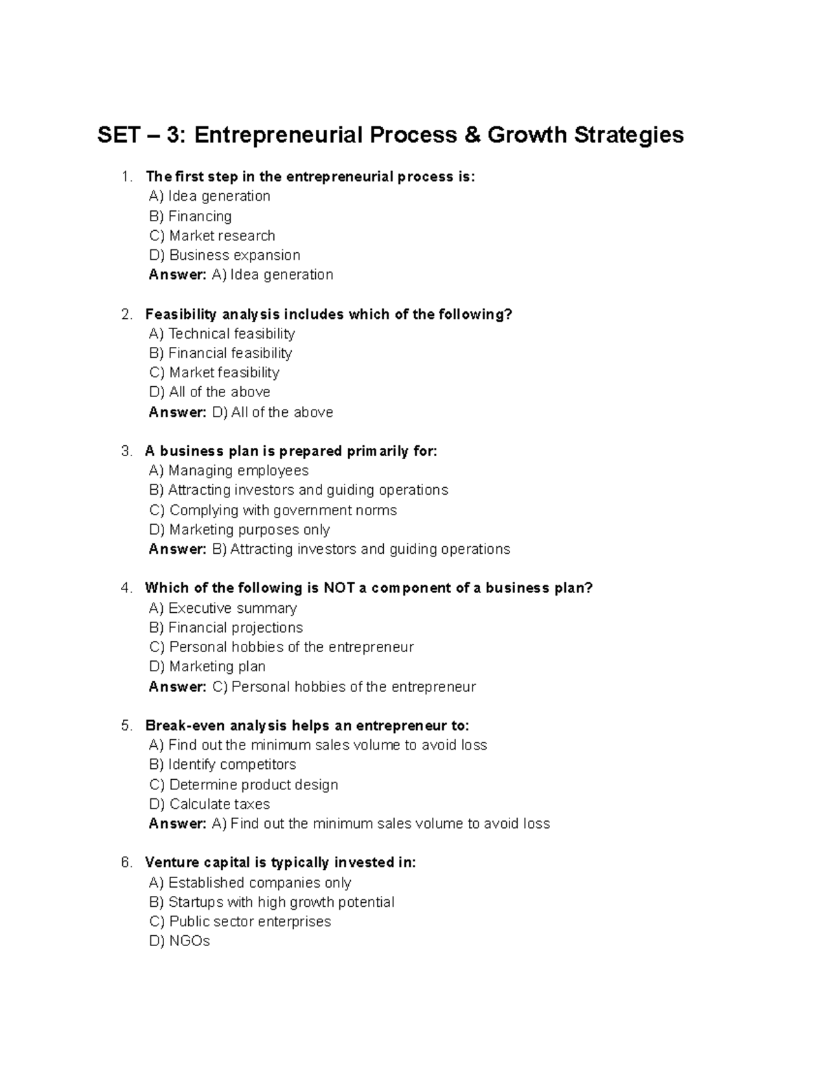 SET 3: Entrepreneurial Process & Growth Strategies Notes - Studocu