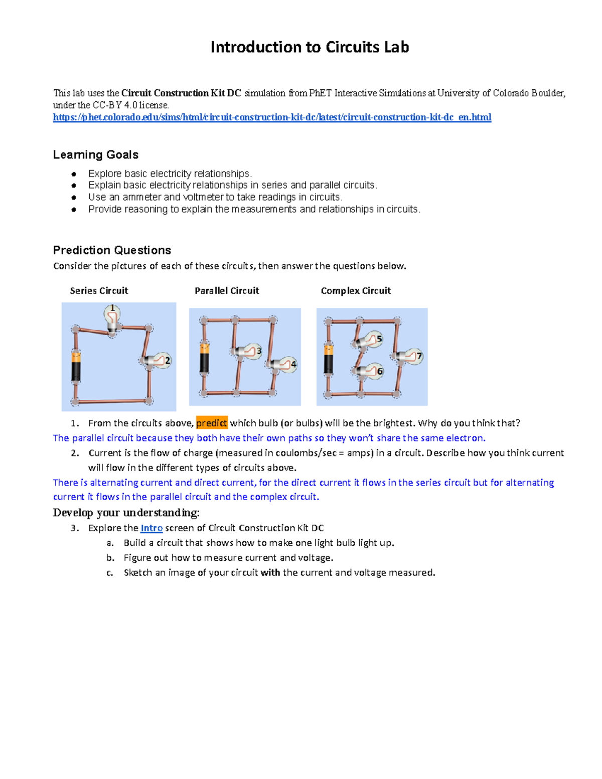 **New Title:** Intro to Circuits Lab: Series & Parallel Circuits (PHET ...