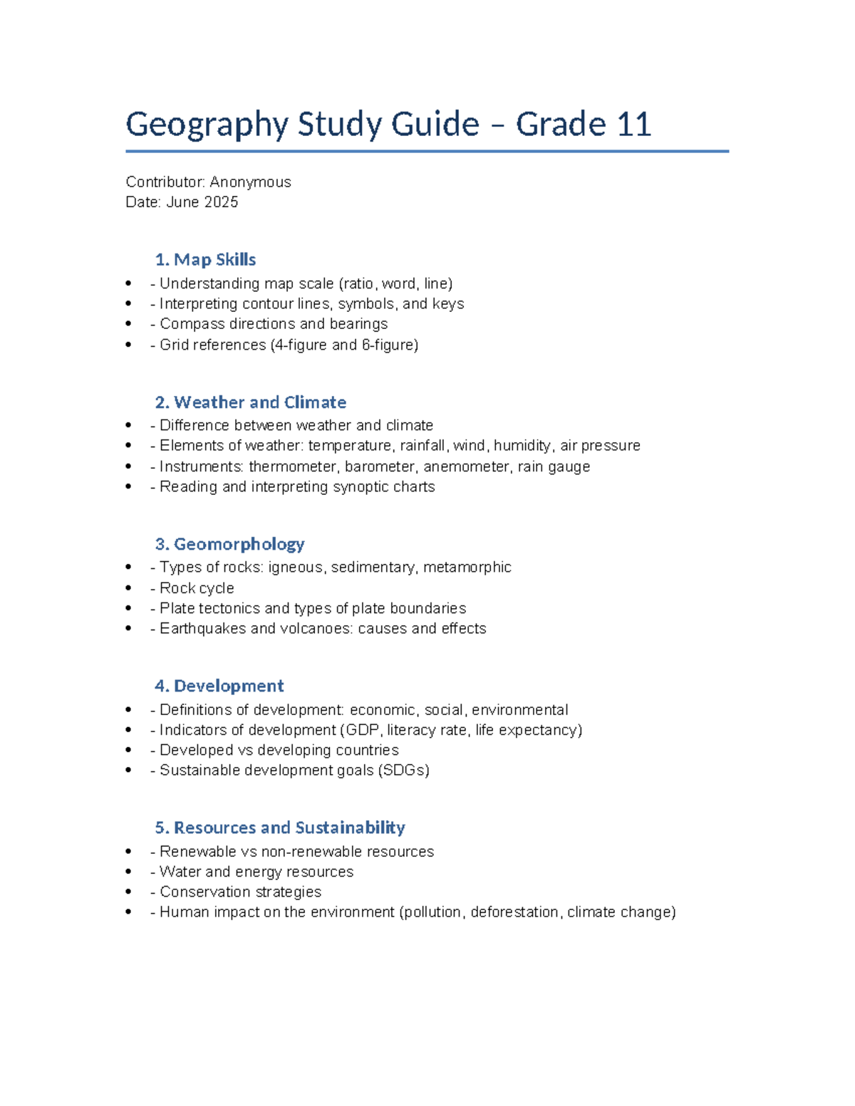 Grade 11 Geography Study Guide: Key Concepts & Skills Overview - Studocu
