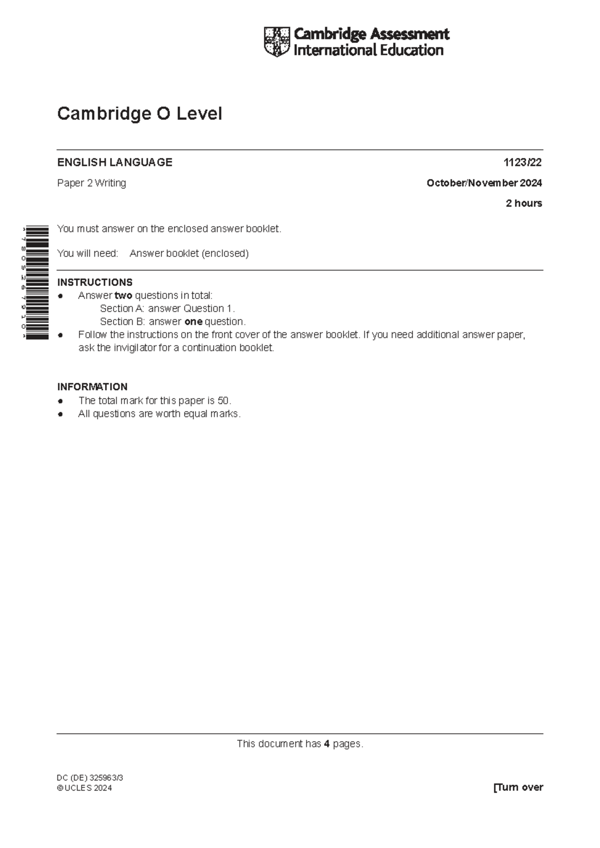 Cambridge O Level English Language 2024 Paper 2 Writing Exam Guide ...