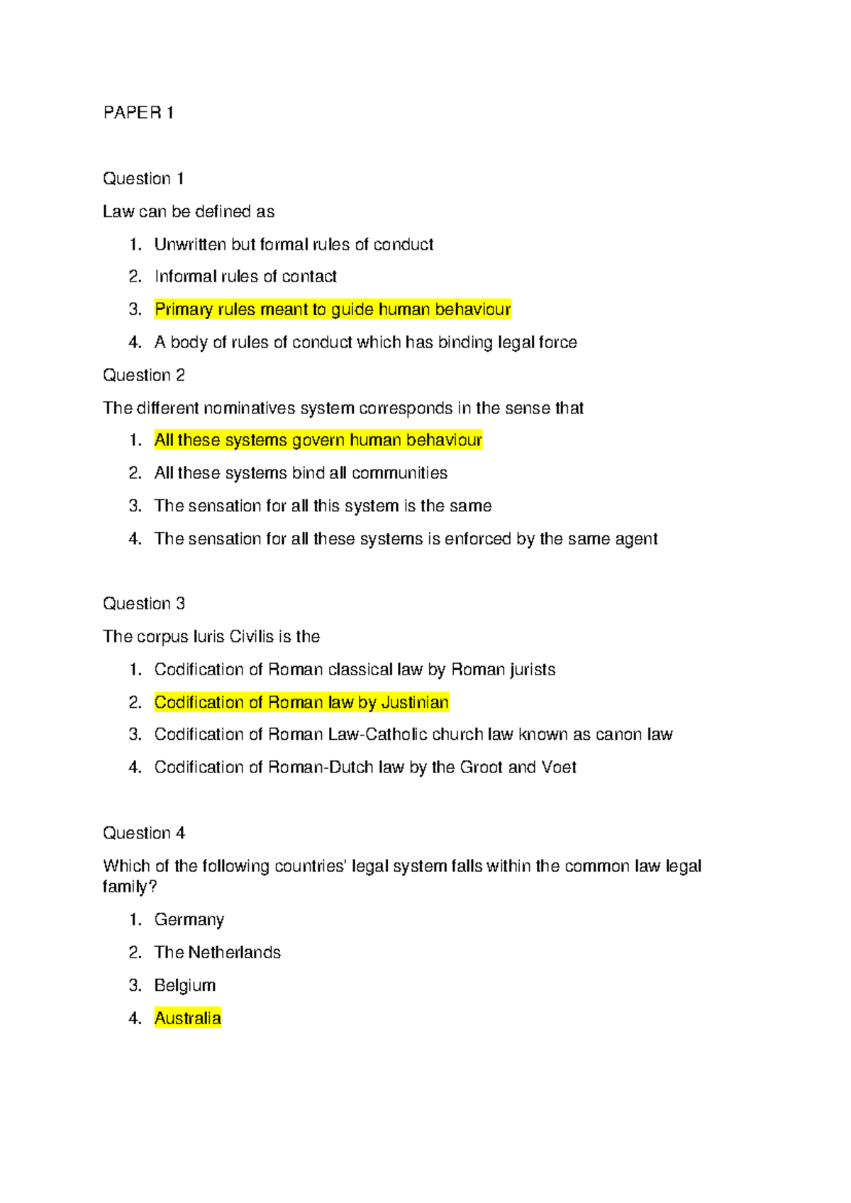 Intro to Law Final Exam Questions (Course Code: LAW101) - Studocu